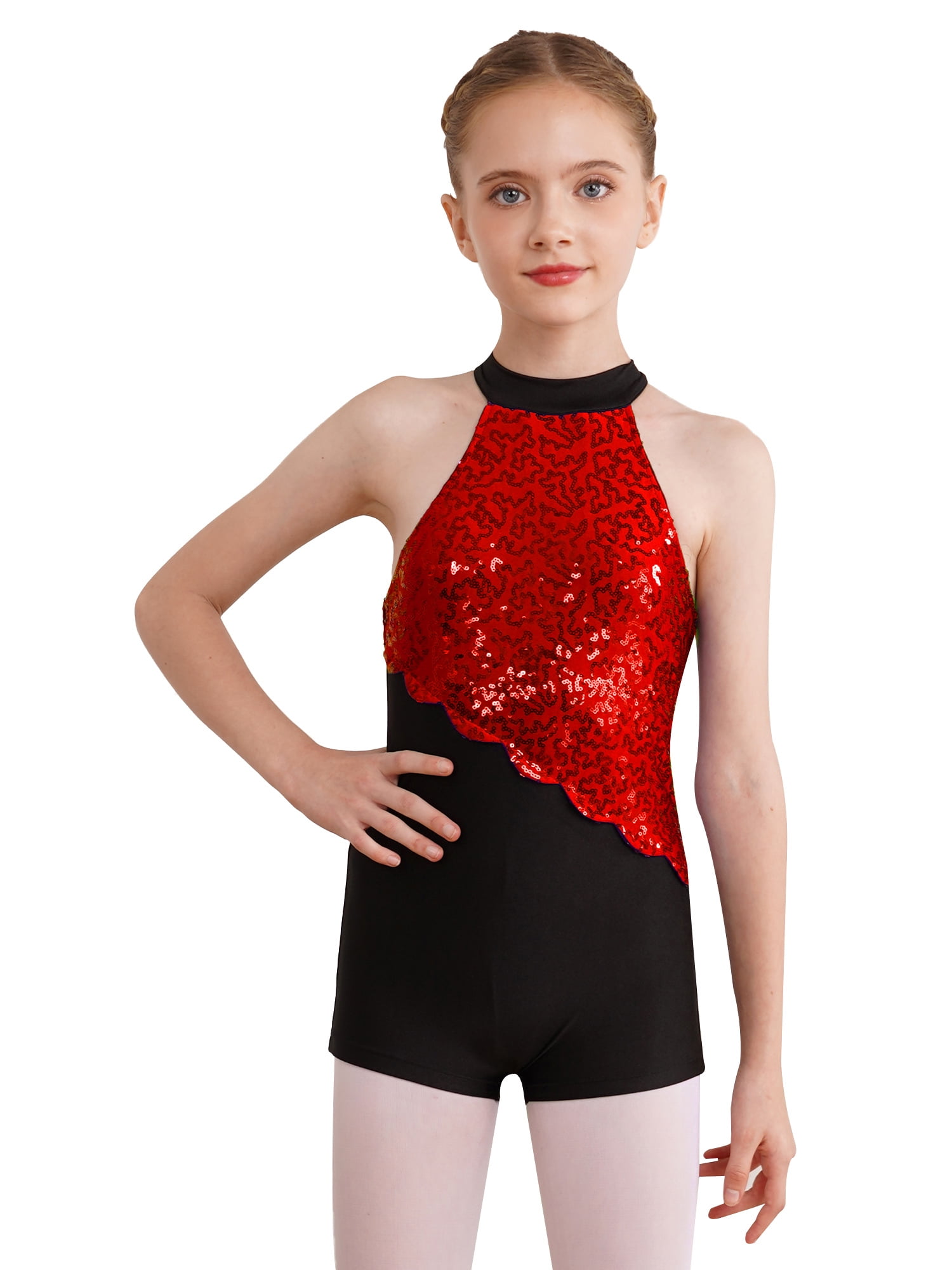 YIZYIF Kids Girls Shiny Sequins Ballerina Leotard Modern Hip Hop Dance ...