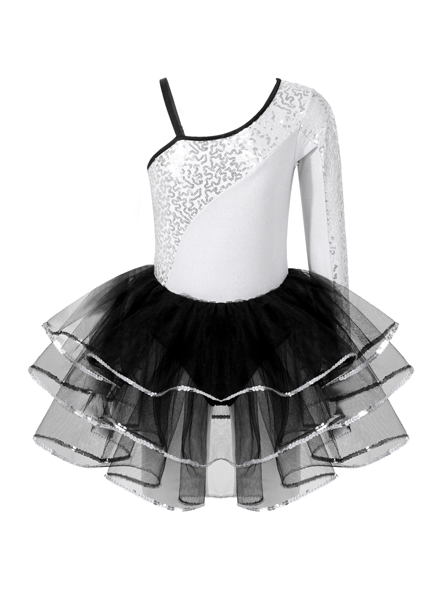 YIZYIF Kids Girls Shiny Sequins Ballet Dance Tutu Dress Asymmetrical ...