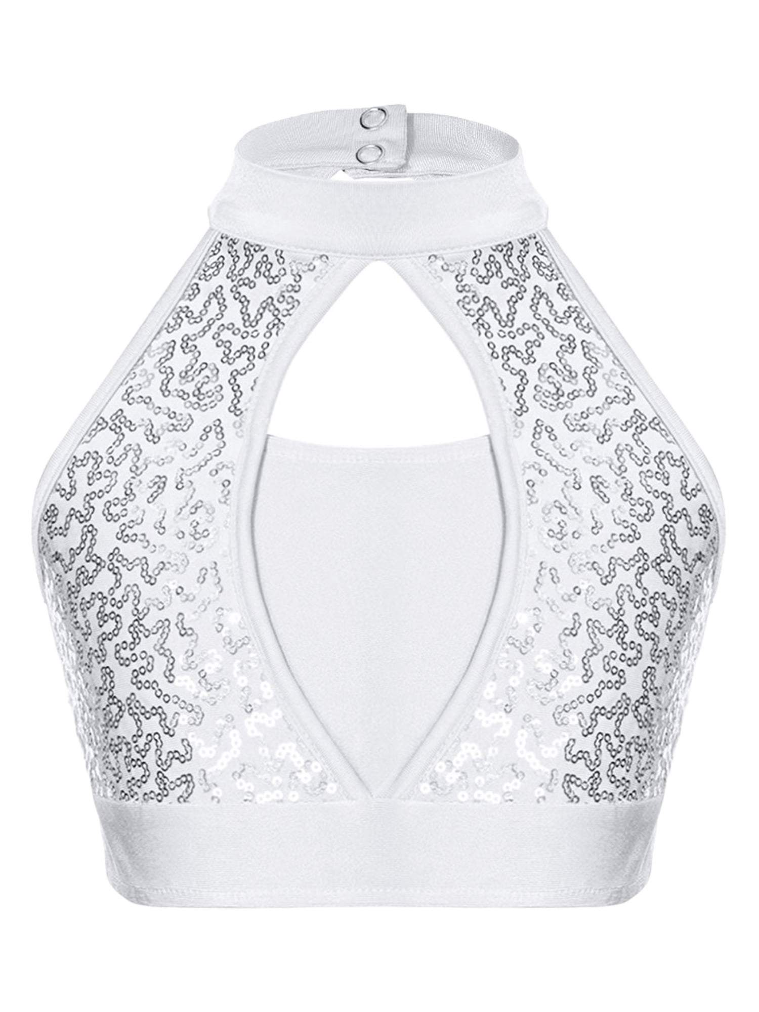 YIZYIF Kids Girls Shiny Sequins Dance costume Sleeveless Hollow Front ...