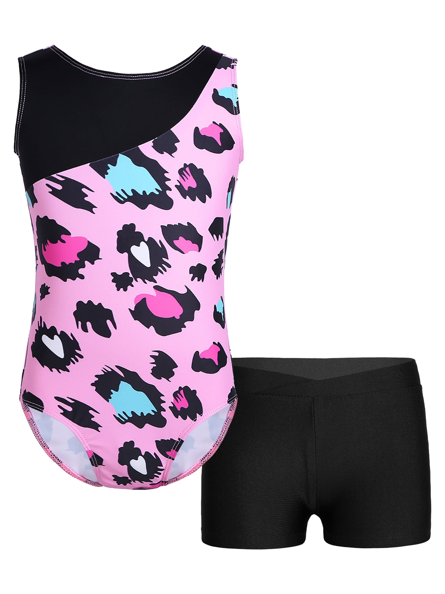 YIZYIF Kids Girls Sleeveless Leotard with Boy-Cut Shorts Athletic Set ...