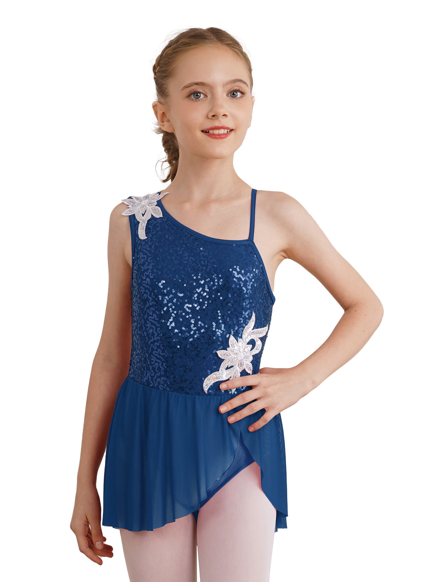 YIZYIF Kids Girls Sparkle Sequins Lyrical Dance Dress Sleeveless ...