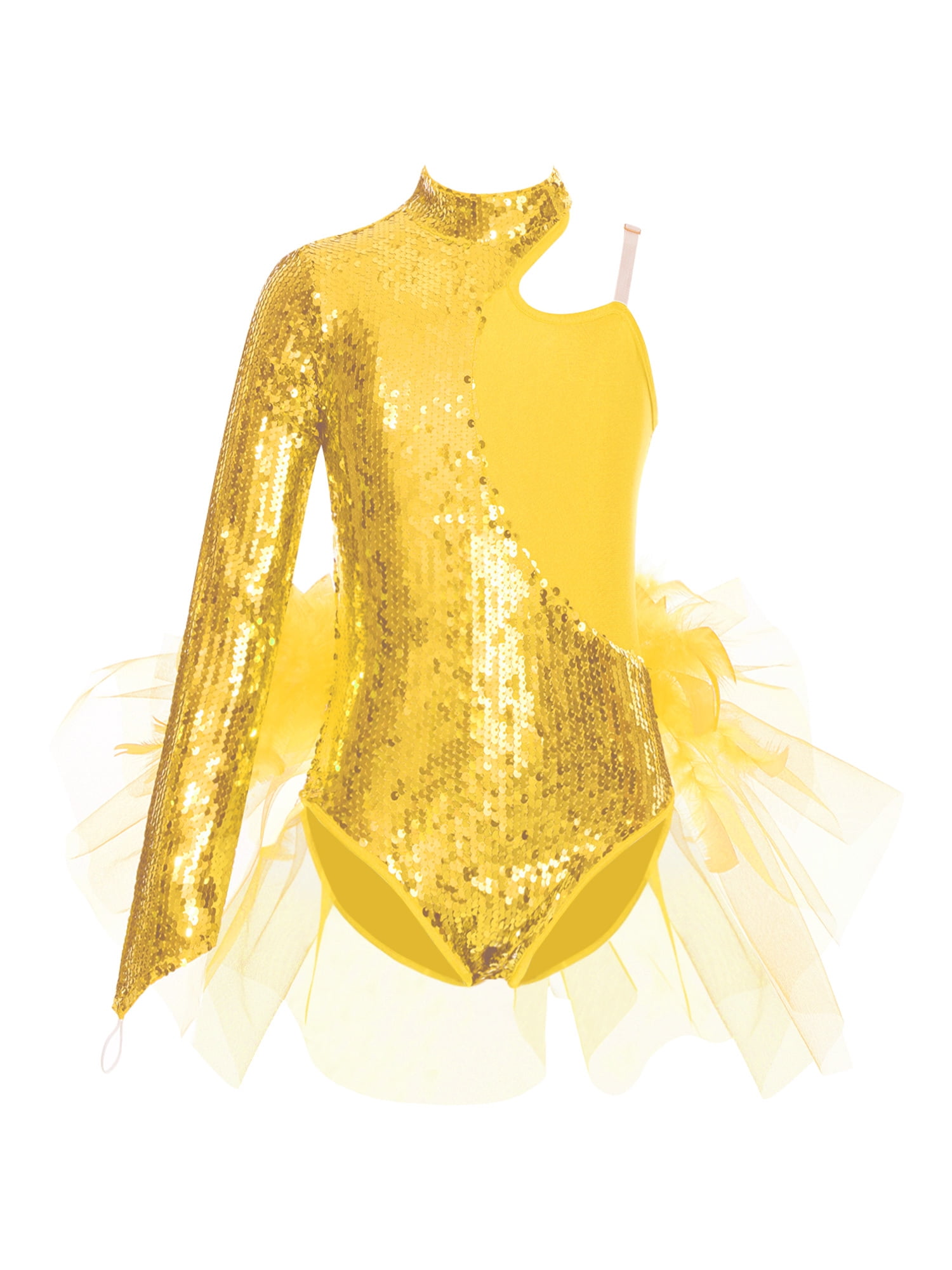 YIZYIF Kids Girls Sparkly Sequins Ballet Leotard Single Long Sleeve ...