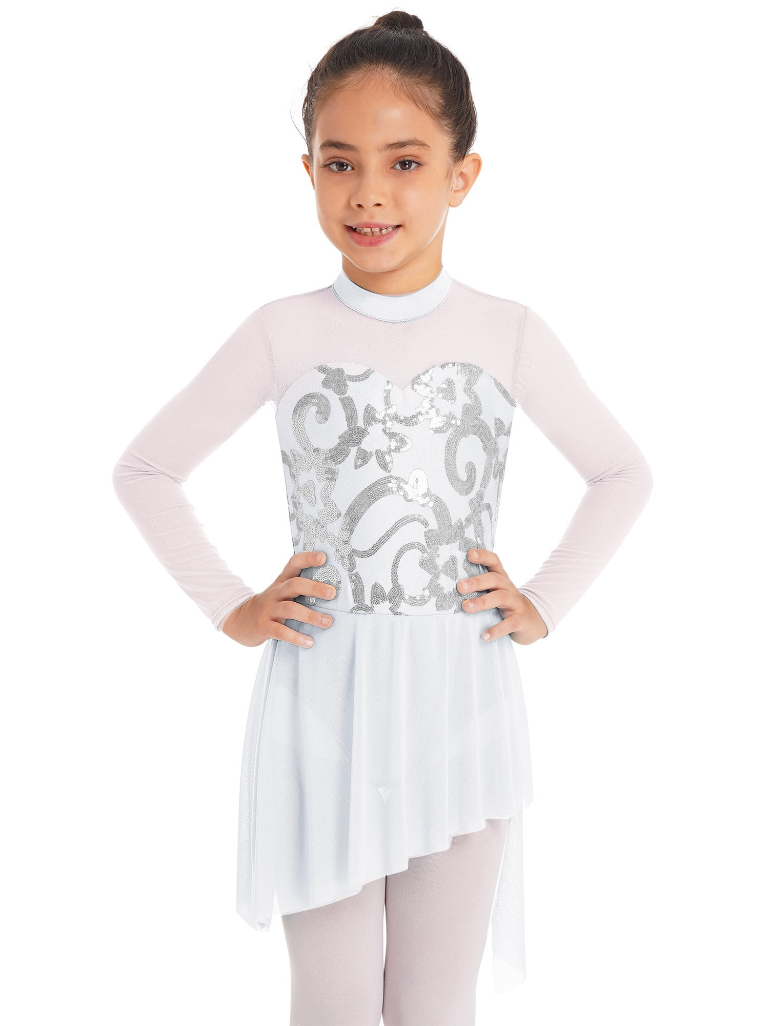 YIZYIF Kids Girls Sparkly Sequins Modern Dance Figure Skating Dress ...