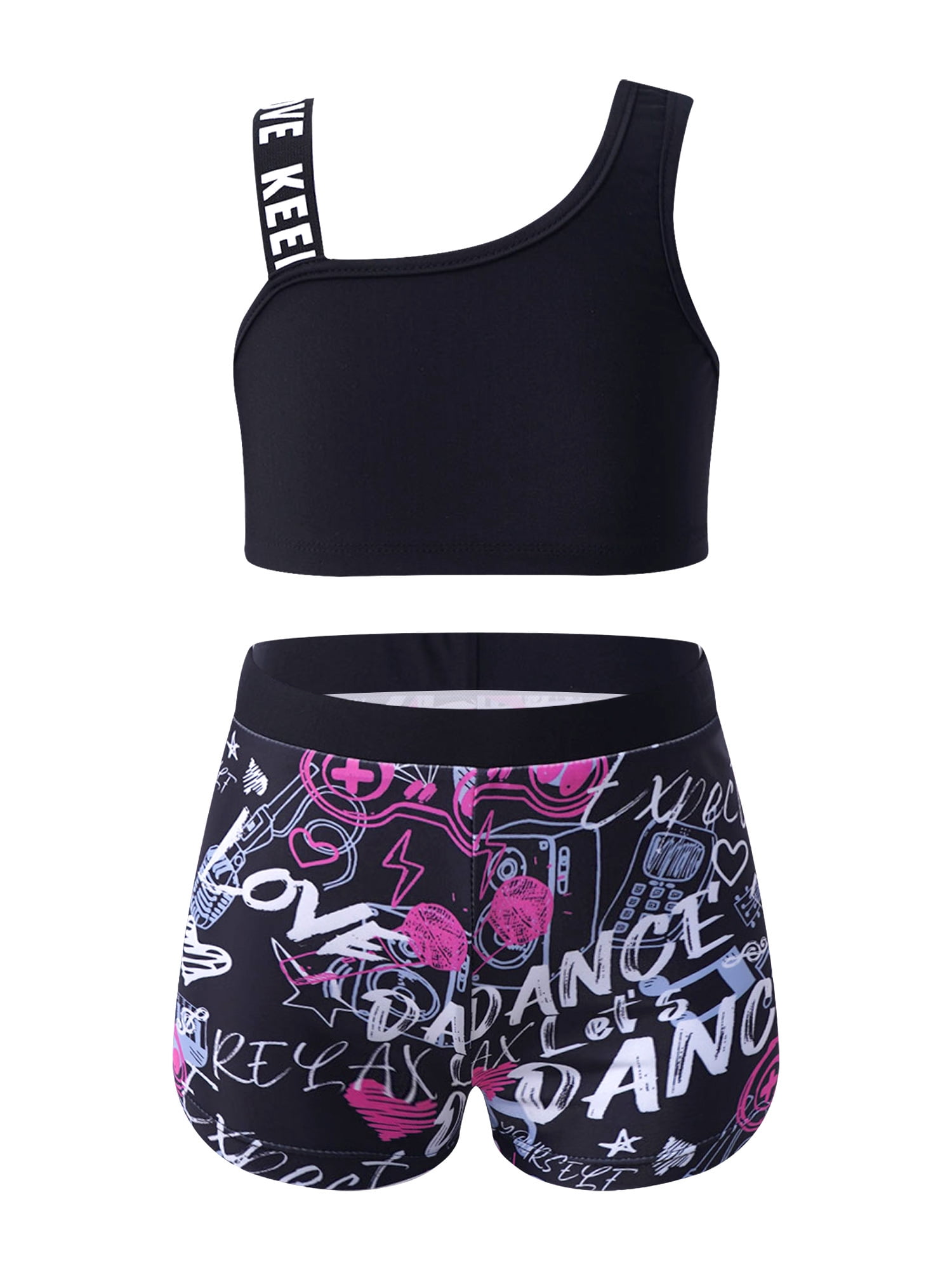 YIZYIF Kids Girls Sports Gymnastic Outfit 2-piece Set Asymmetric ...