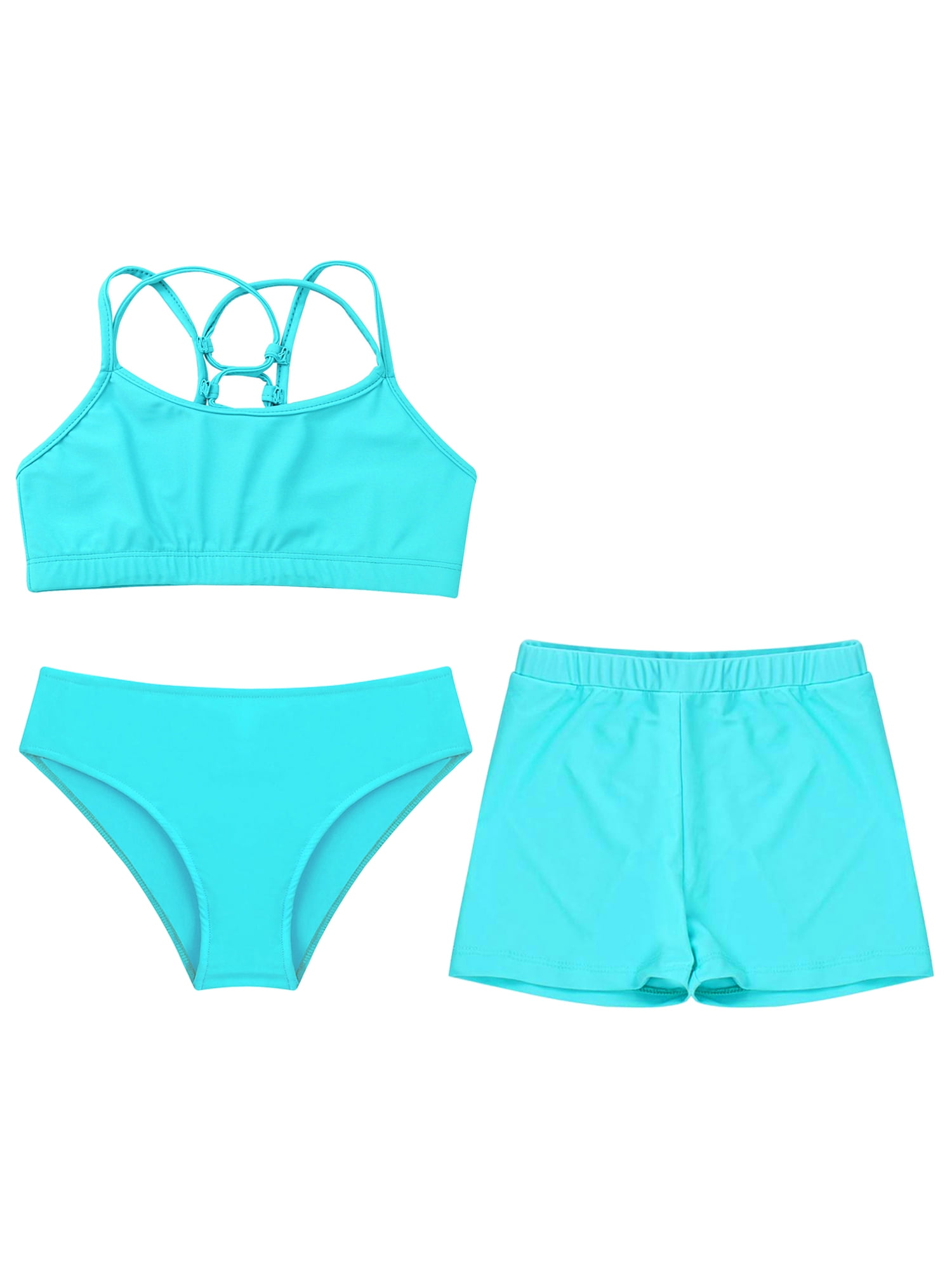 YIZYIF Kids Girls Tankini 3-Pieces Swimsuit Strappy Back Tank Top with ...