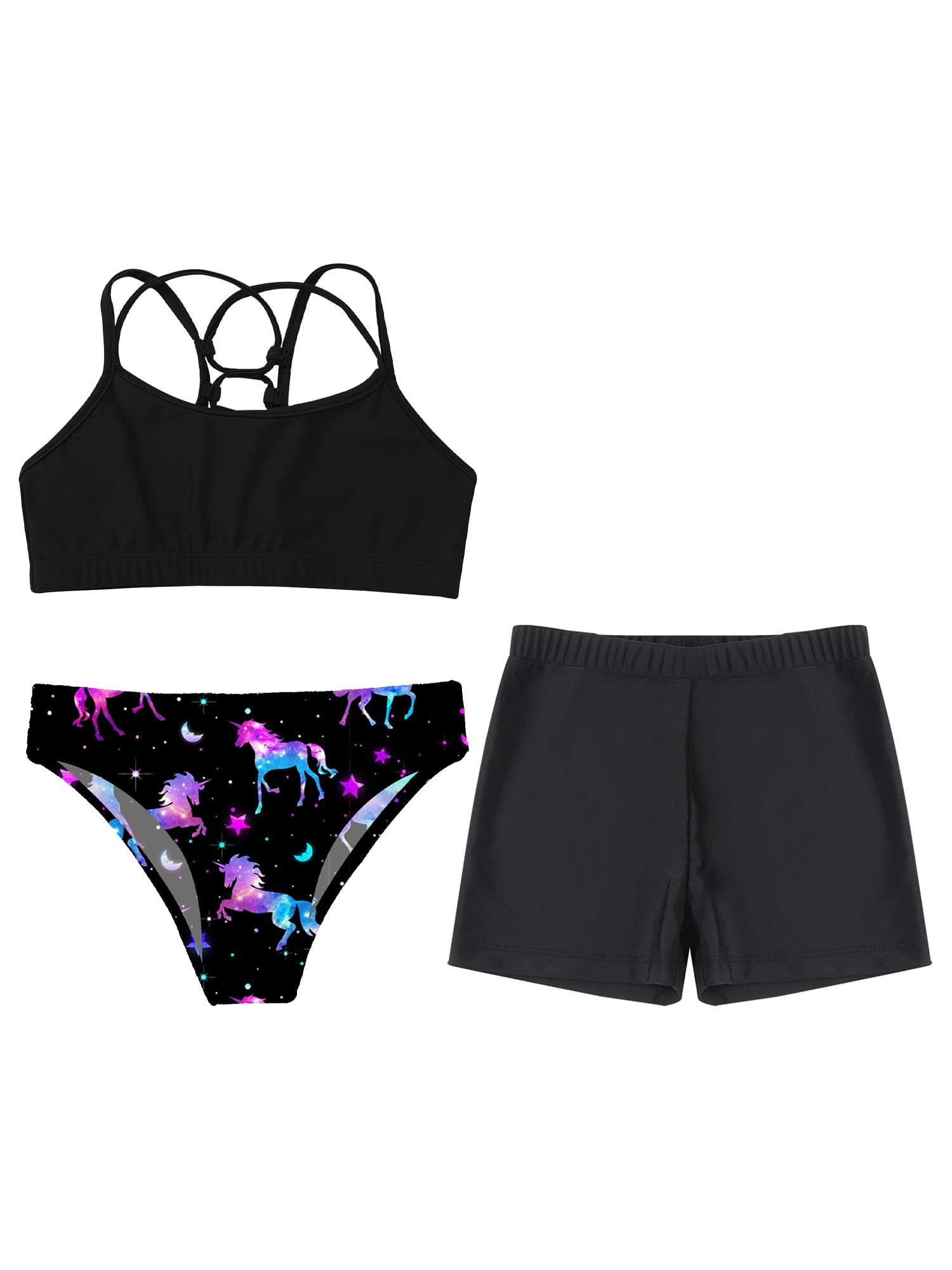 YIZYIF Kids Girls Tankini 3-Pieces Swimsuit Strappy Back Tank Top with ...