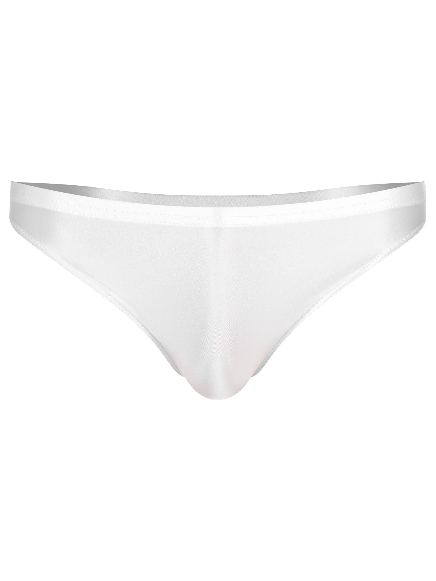 YIZYIF Mens Glossy Low Rise Bikini Briefs Underwear Solid Color Sunbathing Swimming Trunks White ...