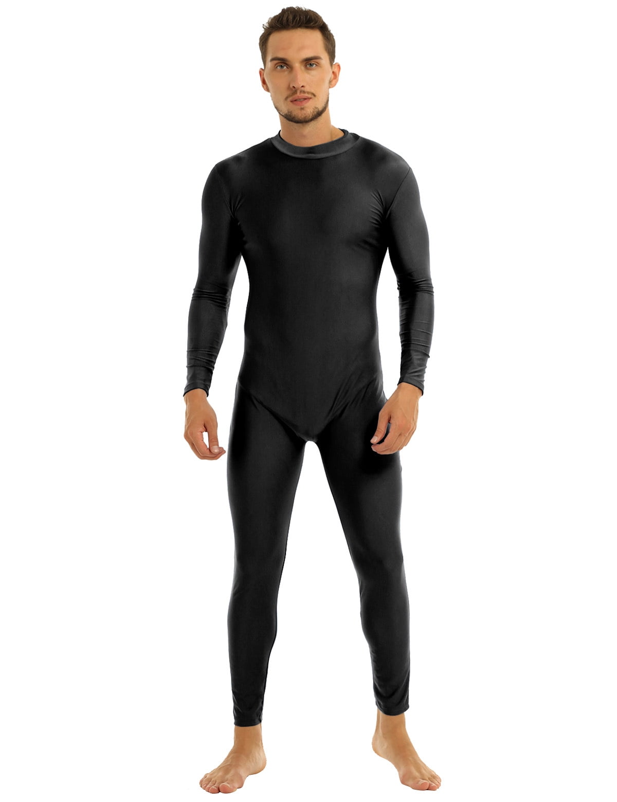 YIZYIF Mens Mock Neck Spandex Long Sleeve Zentai Full Body Jumpsuit ...