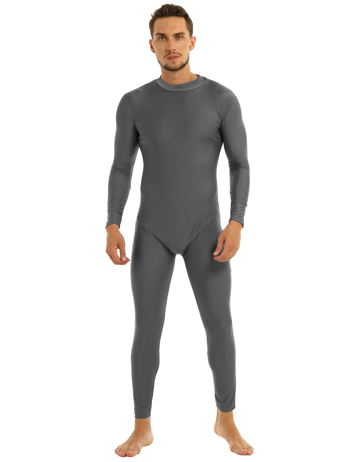 Yizyif Mens Mock Neck Spandex Long Sleeve Zentai Full Body Jumpsuit