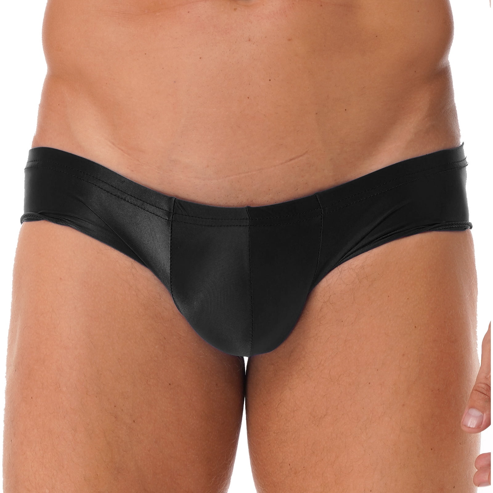 YIZYIF Mens Oil Glossy Bikini Briefs Solid Color Elastic Boxers Briefs Underwear A Black XL ...