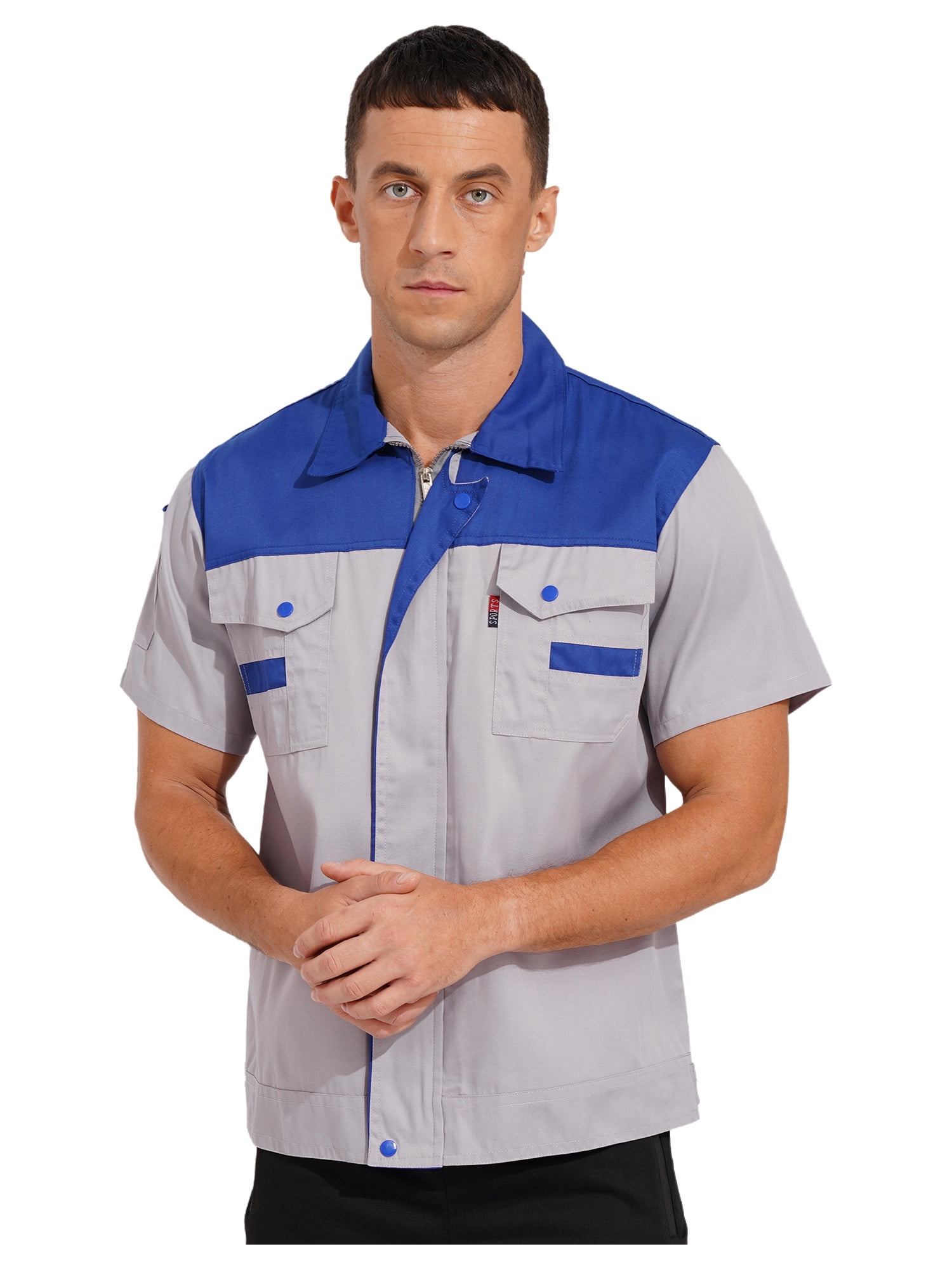 YIZYIF Mens Short Sleeve Motor Mechanic Uniform Color Contrast Work ...
