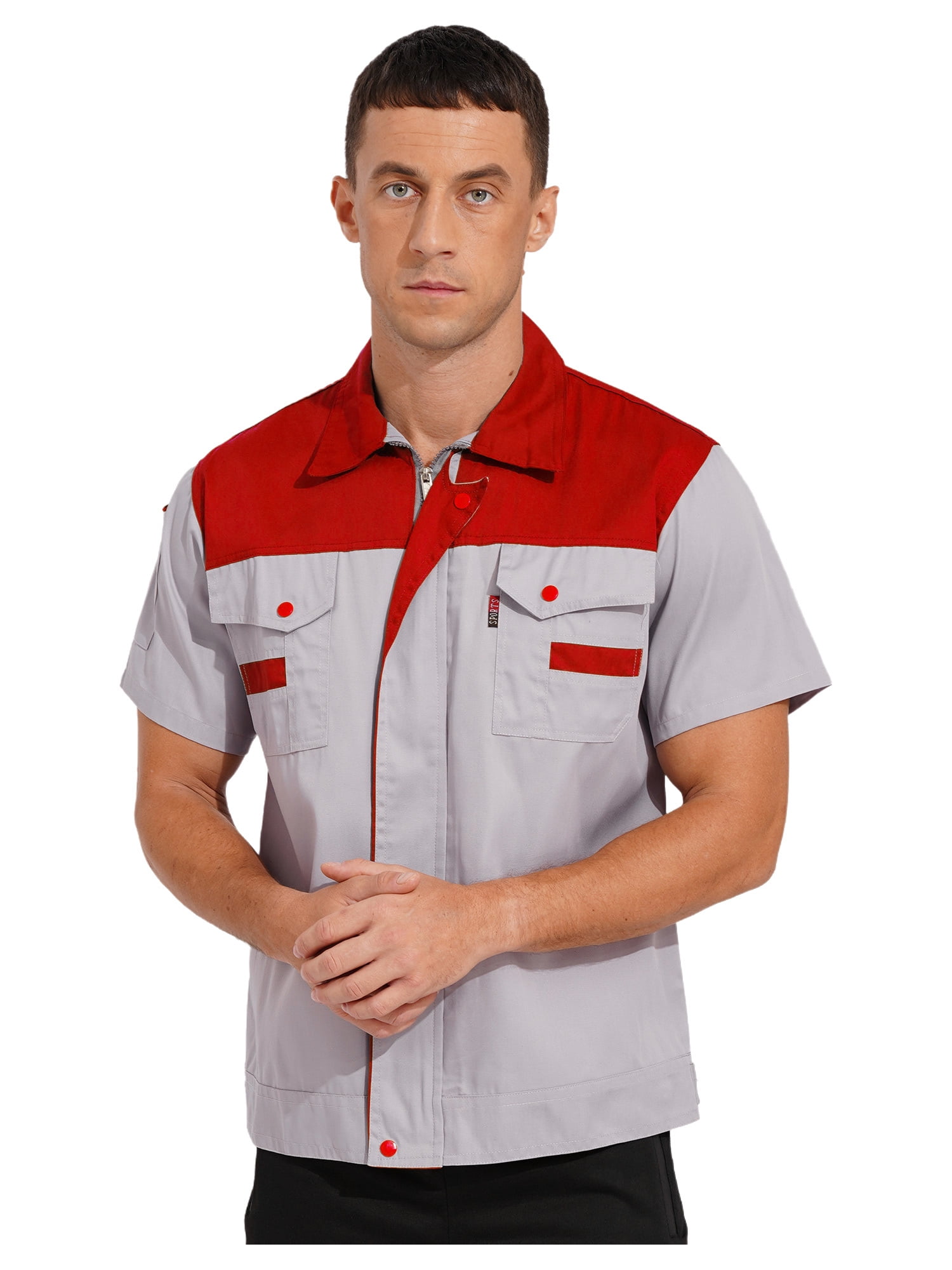YIZYIF Mens Short Sleeve Motor Mechanic Uniform Color Contrast Work ...