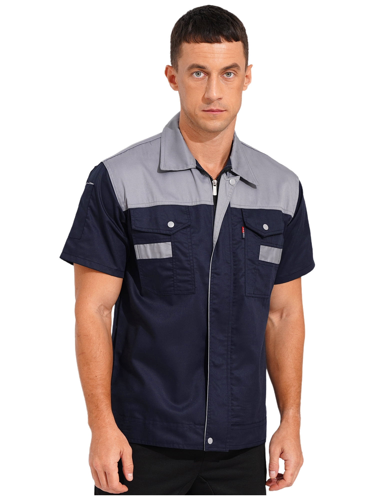 YIZYIF Mens Short Sleeve Motor Mechanic Uniform Color Contrast Work ...