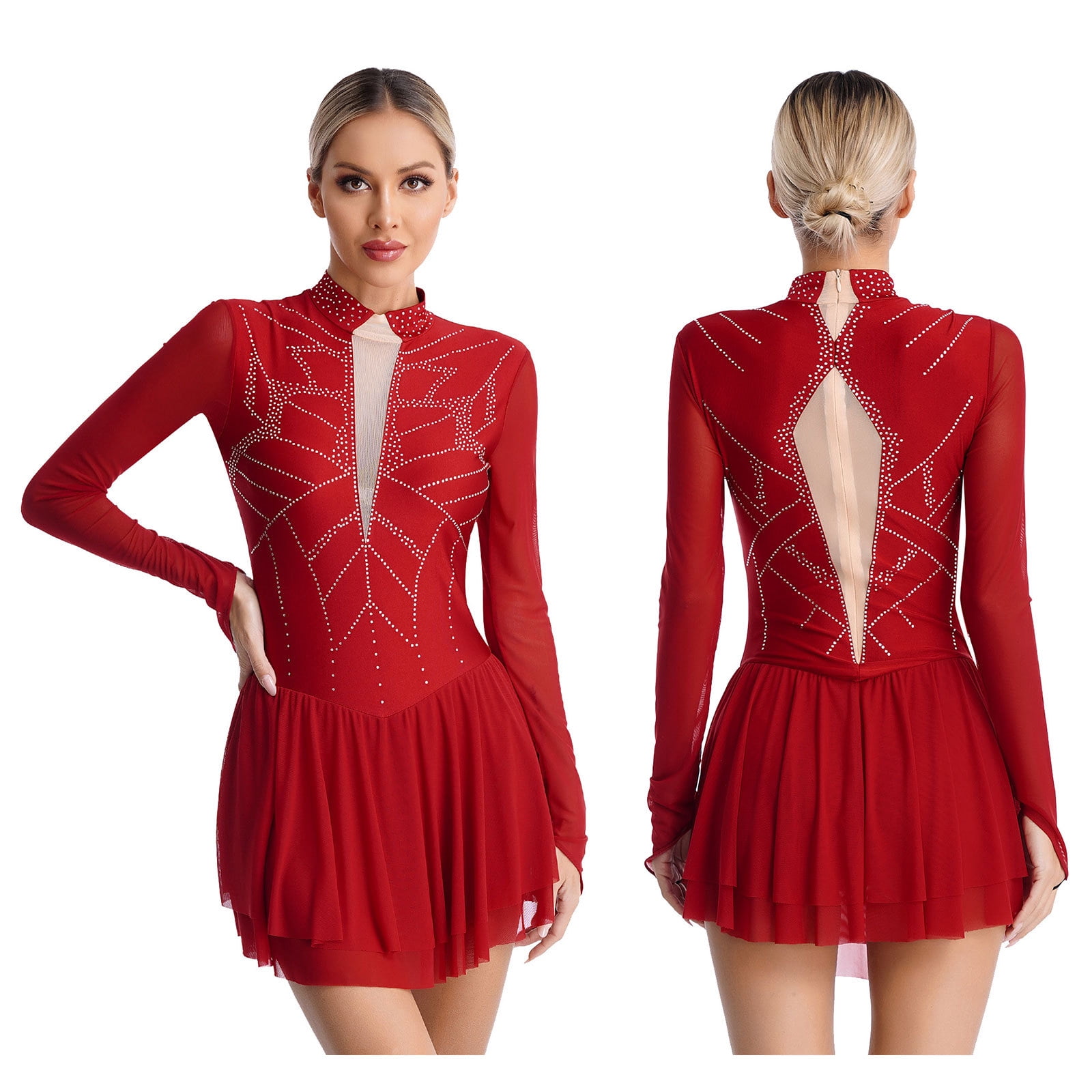 YIZYIF Womens Figure Ice Skating Dress Modern Dance Gymnastics Leotard ...