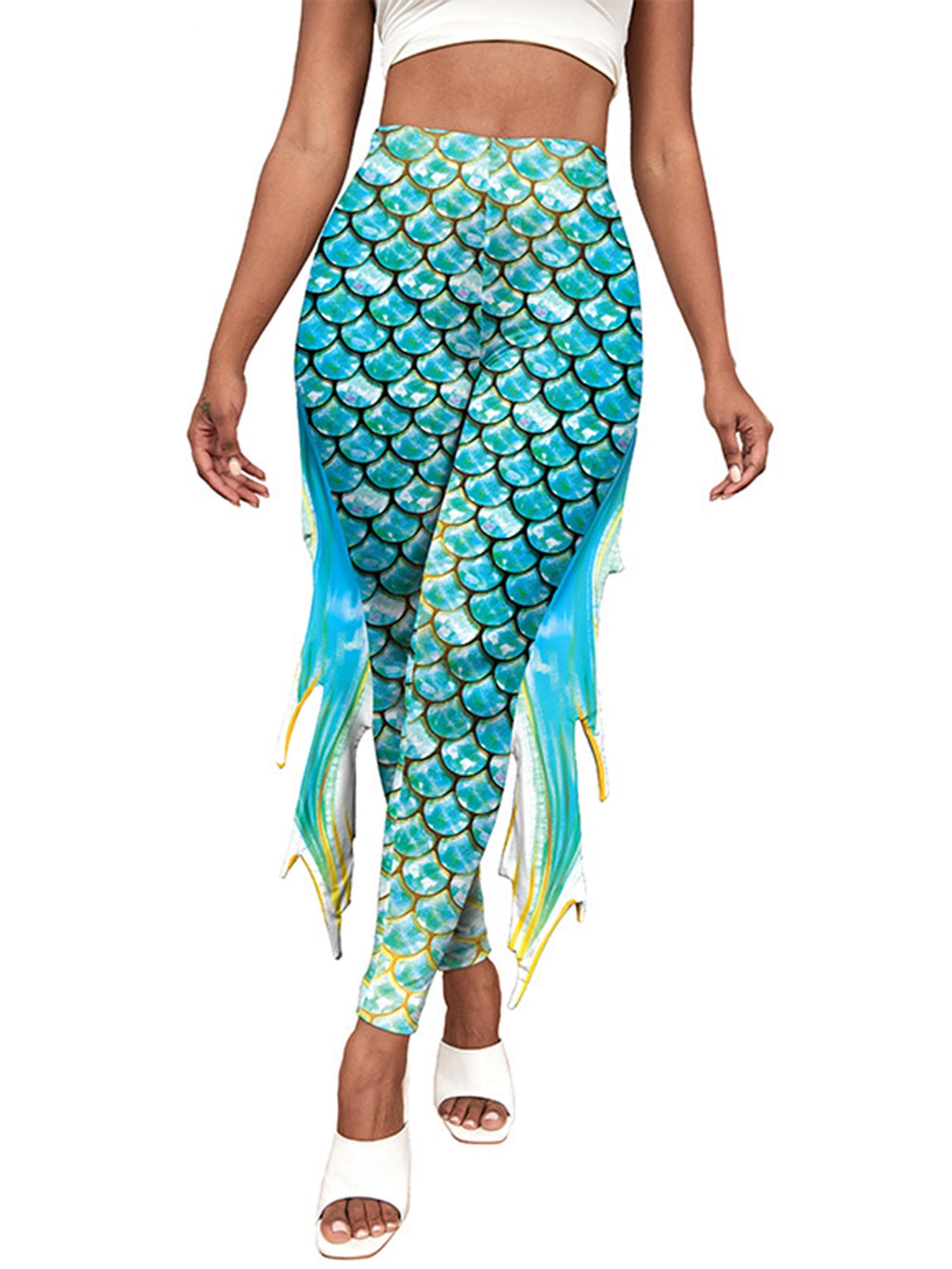 YIZYIF Womens Halloween 3D Print Mermaid Leggings Costume Fish Scales ...