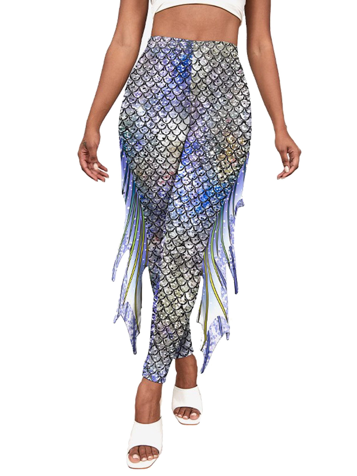 YIZYIF Womens Halloween 3D Print Mermaid Leggings Costume Fish Scales ...