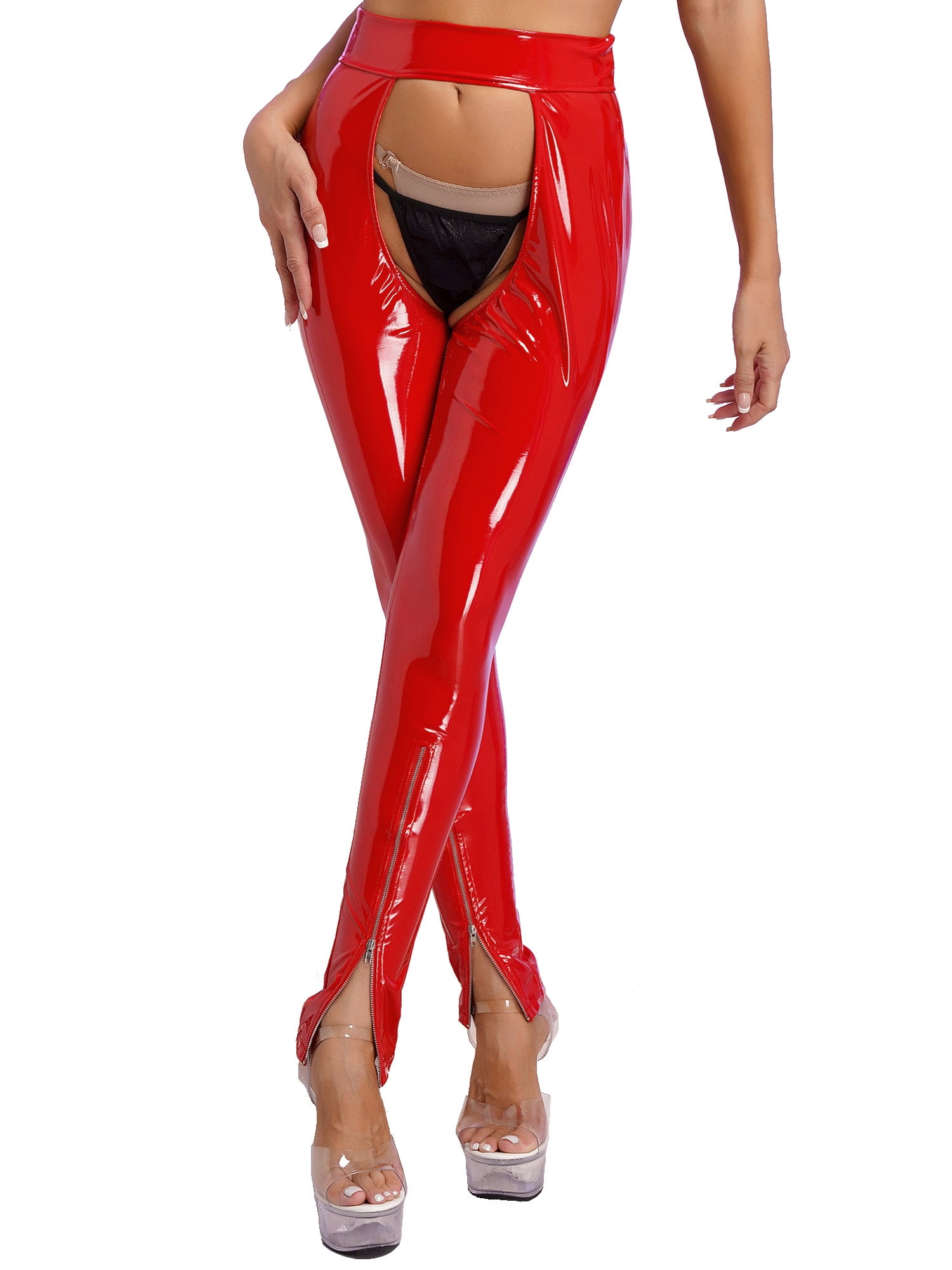 YIZYIF Womens High Waist Wet Look Pants Patent Leather Skinny Leggings ...