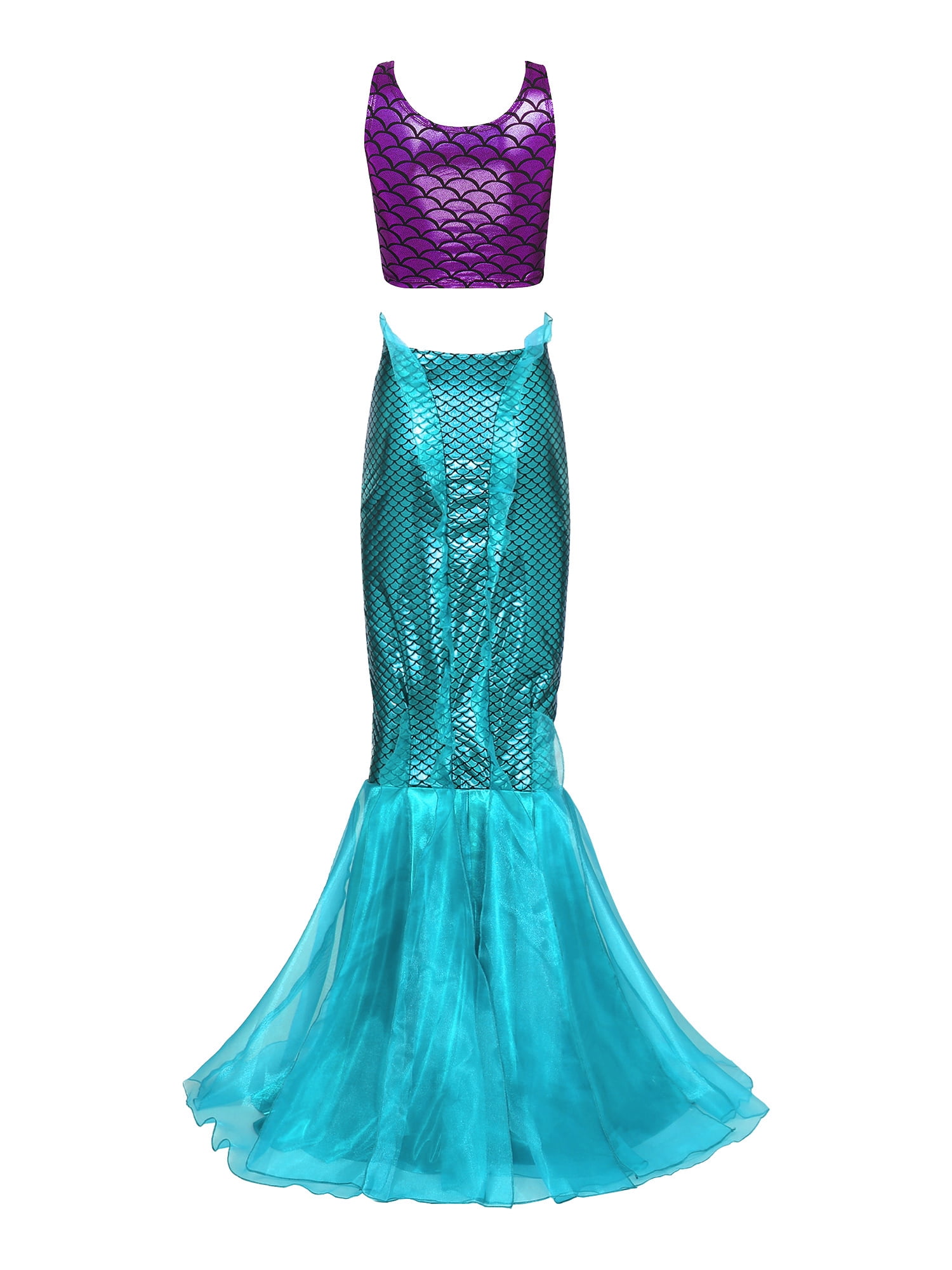 YIZYIF Womens Mermaid Costume Metallic Sleeveless Crop Top with Ruffled ...