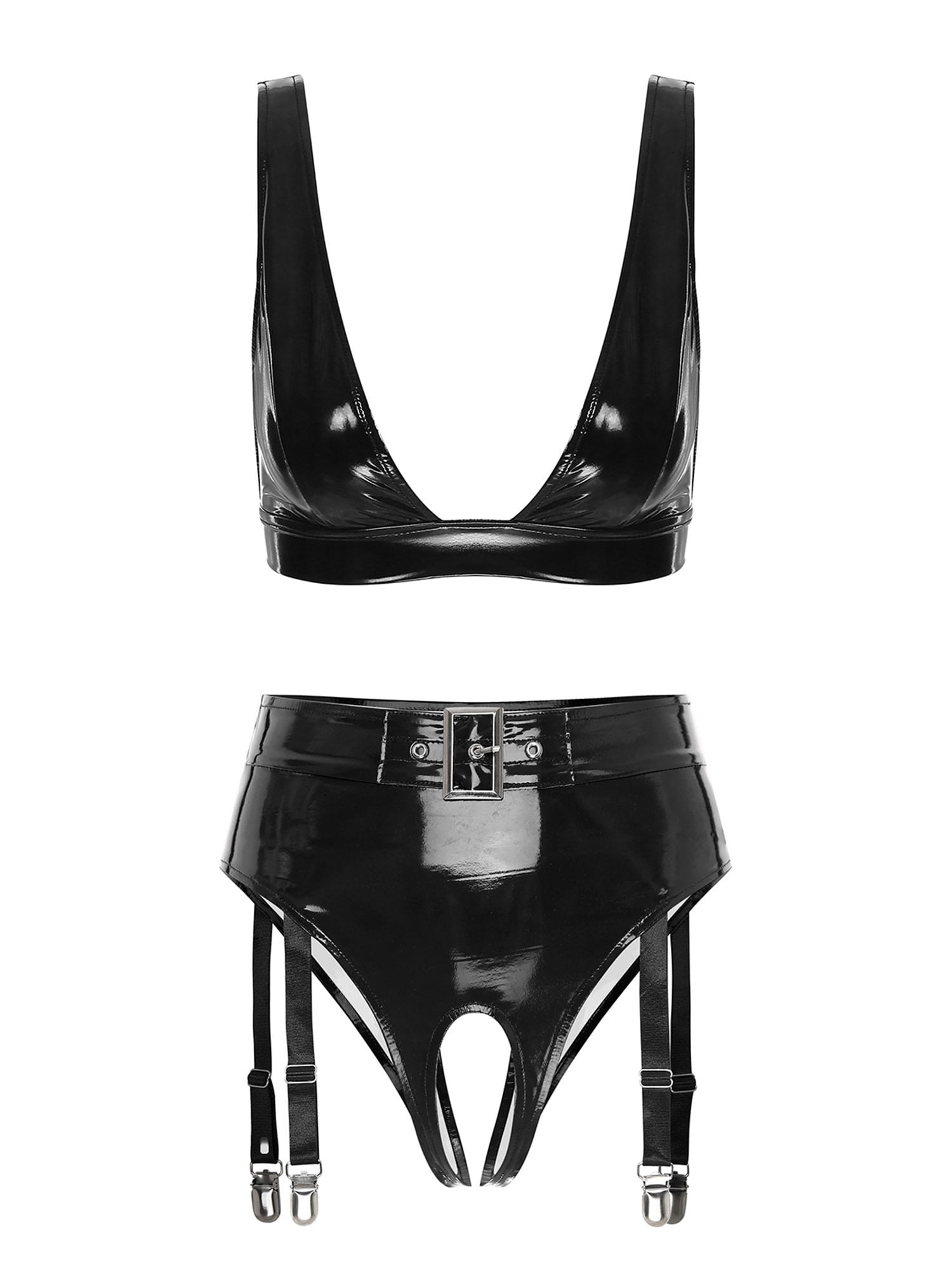 YIZYIF Womens Patent Leather Exotic Lingerie Set Plunging V Neck Bra ... YIZYIF Womens Patent Leather Exotic Lingerie Set Plunging V Neck Bra ...