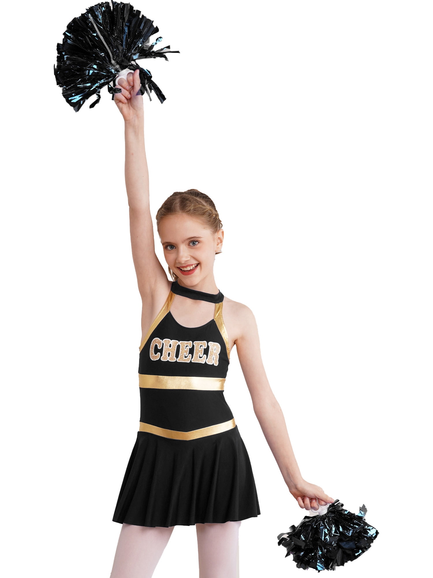 YIZYIF Youth Juniors Cheerleading Uniform Outfit Girls Halter Hollow ...