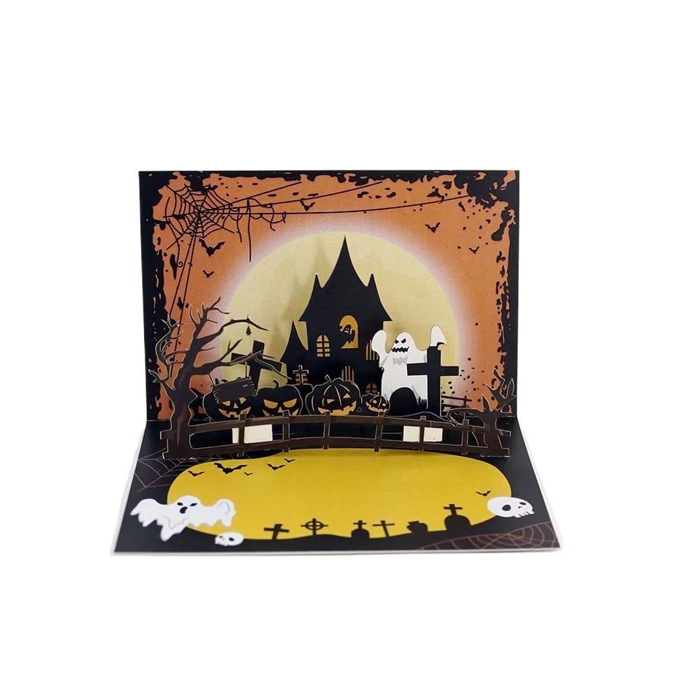 YJ 5PCS Halloween New Year Creative 3D Pop-Up Paper Craft Haunted House ...