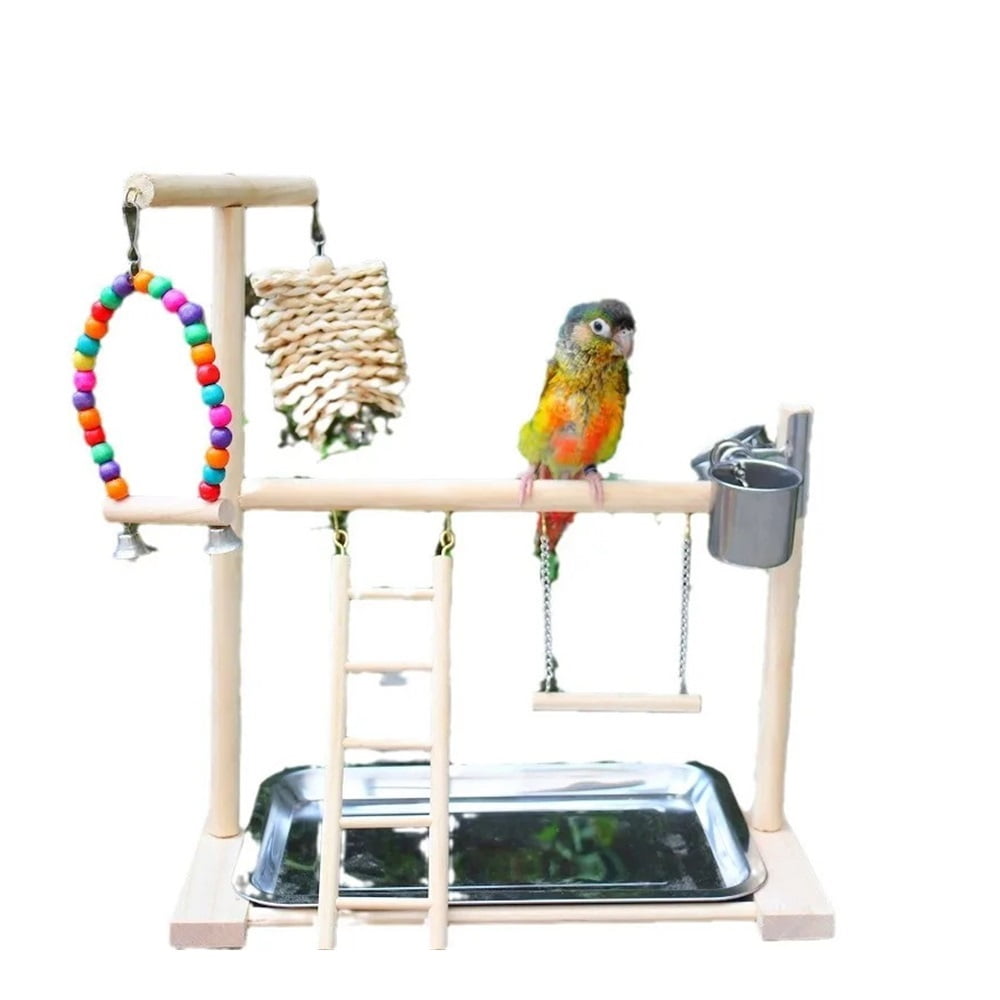 YJ Bird Playground Perch Stand Feeding Cups Swing Climbing Ladder ...