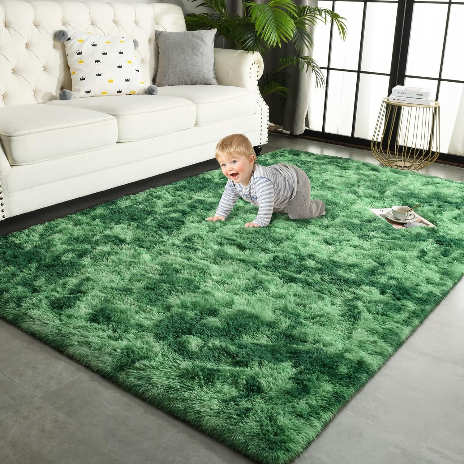 YJ.GWL 8x10ft Tie Dye Shag Area Rug For Living Room Bedroom,Shaggy ...
