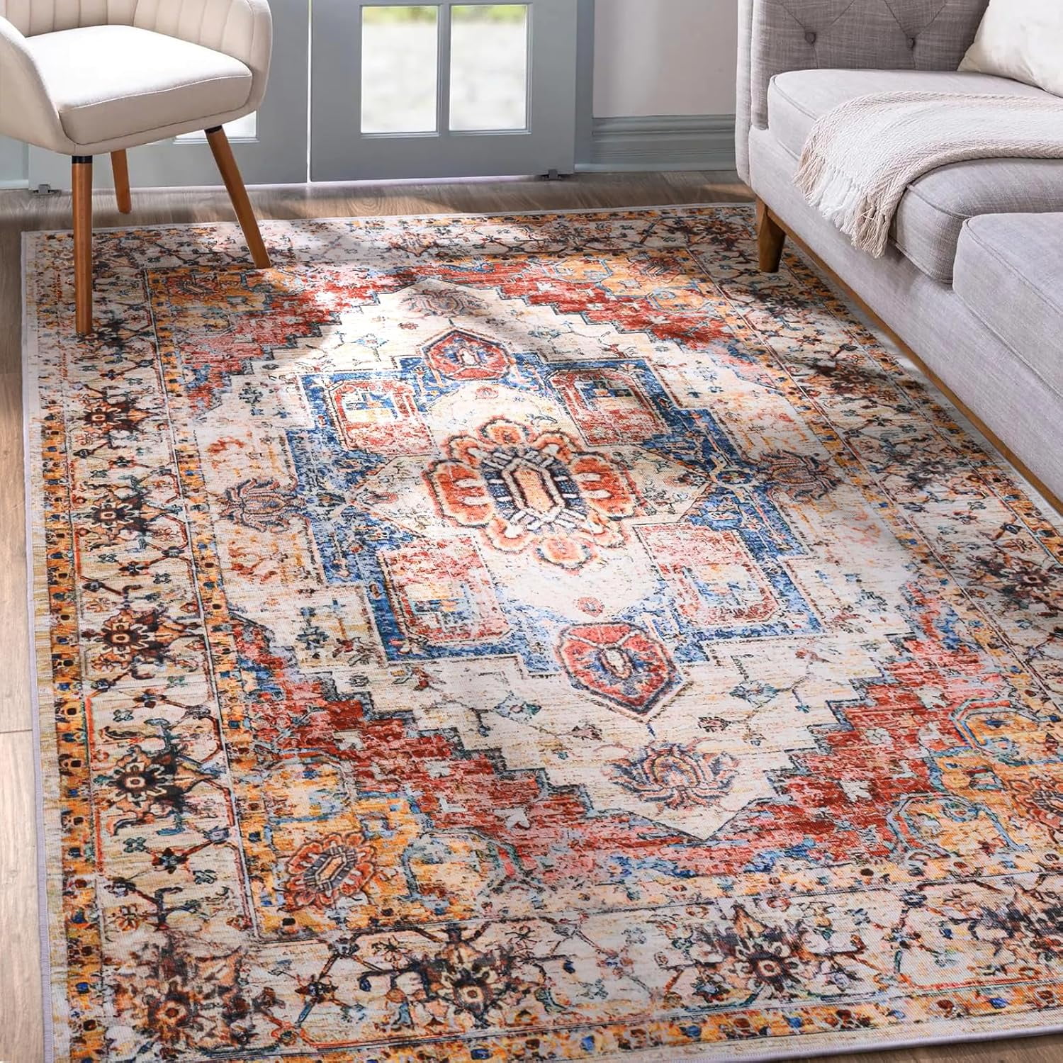 YJ.GWL Boho Area Rug Vintage Bohemian Rugs Floor Carpet for Hallway ...