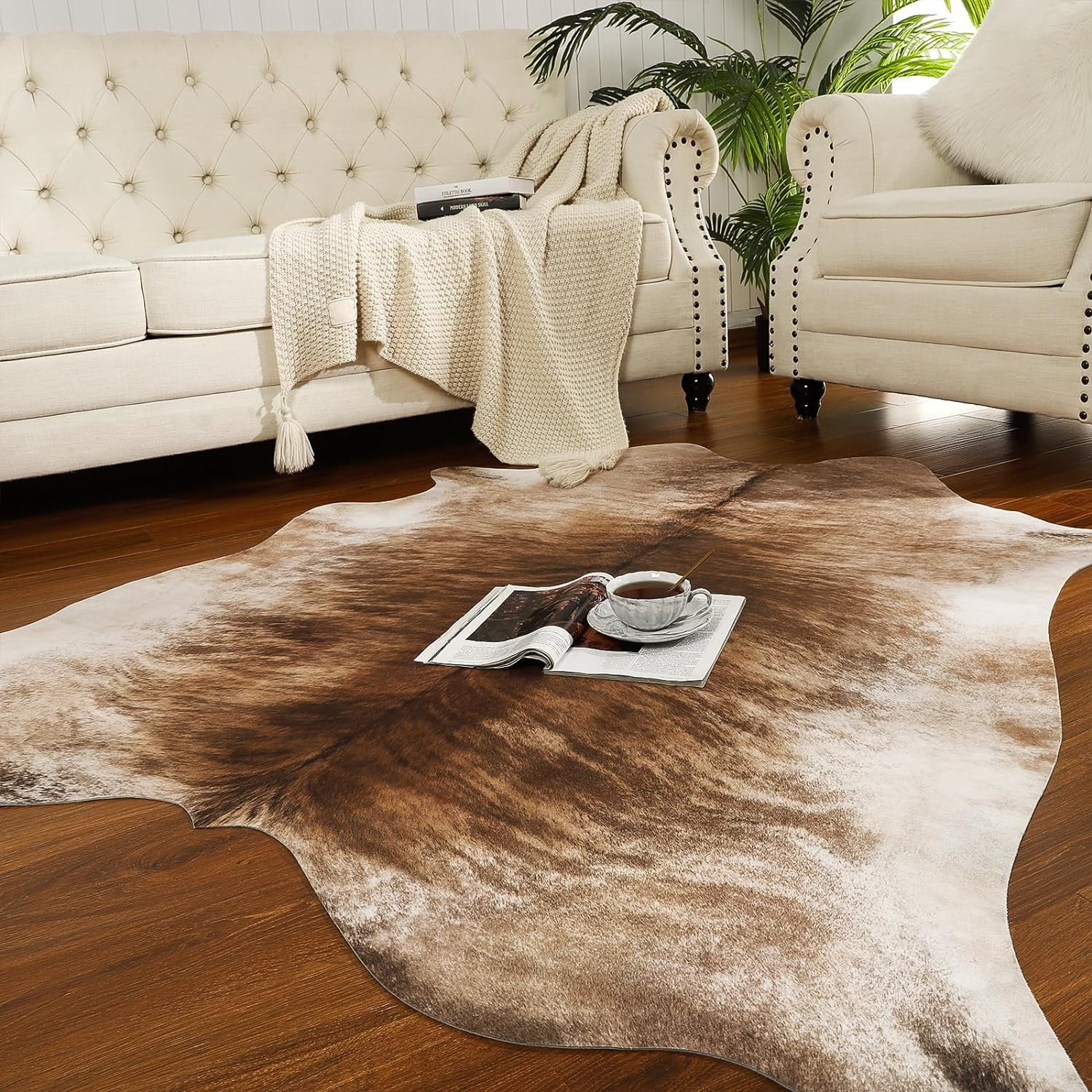 YJ.GWL Faux Cowhide Rug Animal Cow Print Rugs Floor Carpet for Living ...