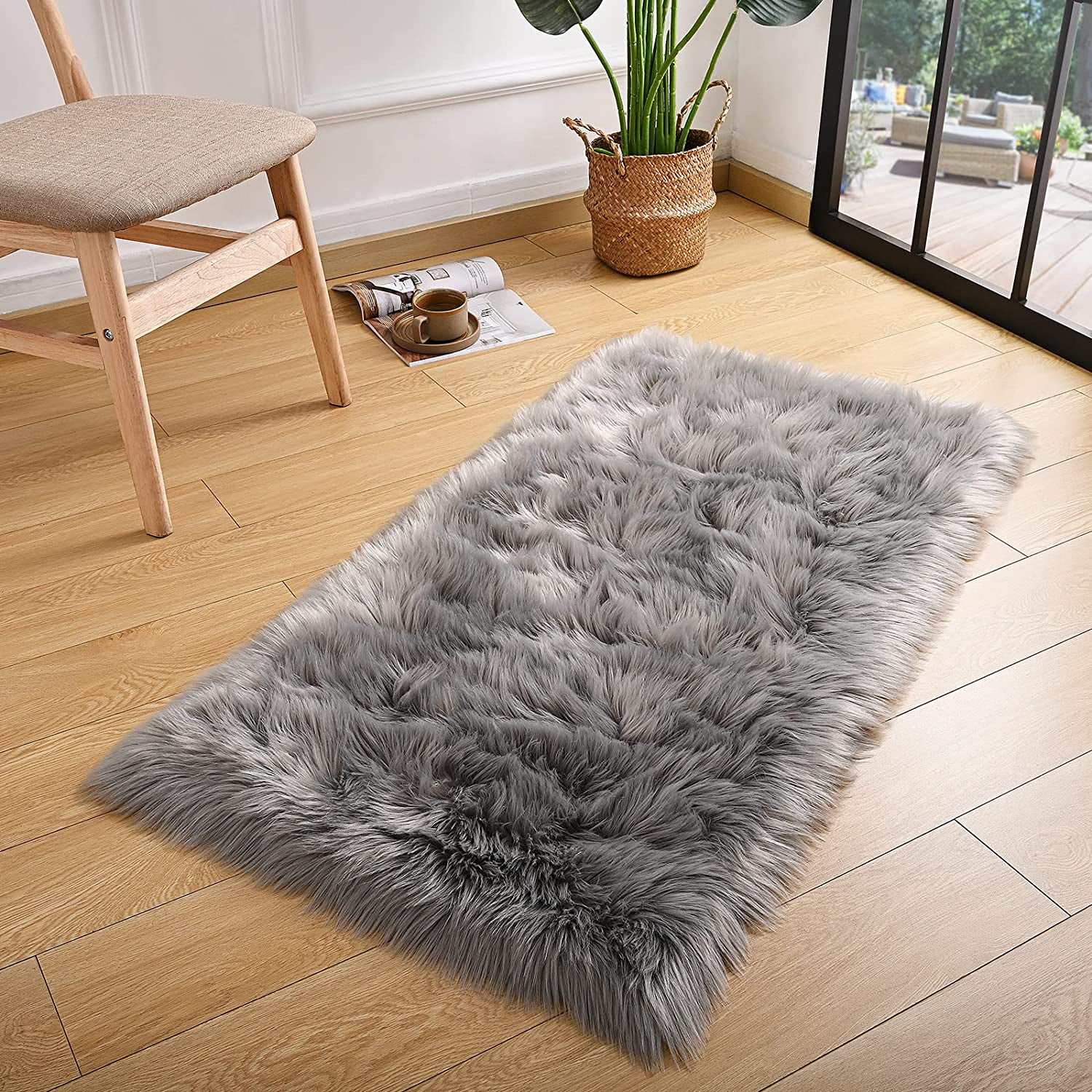 YJ.GWL Fluffy Faux Sheepskin Plush Area Rug Soft Fuzzy Rugs Floor ...