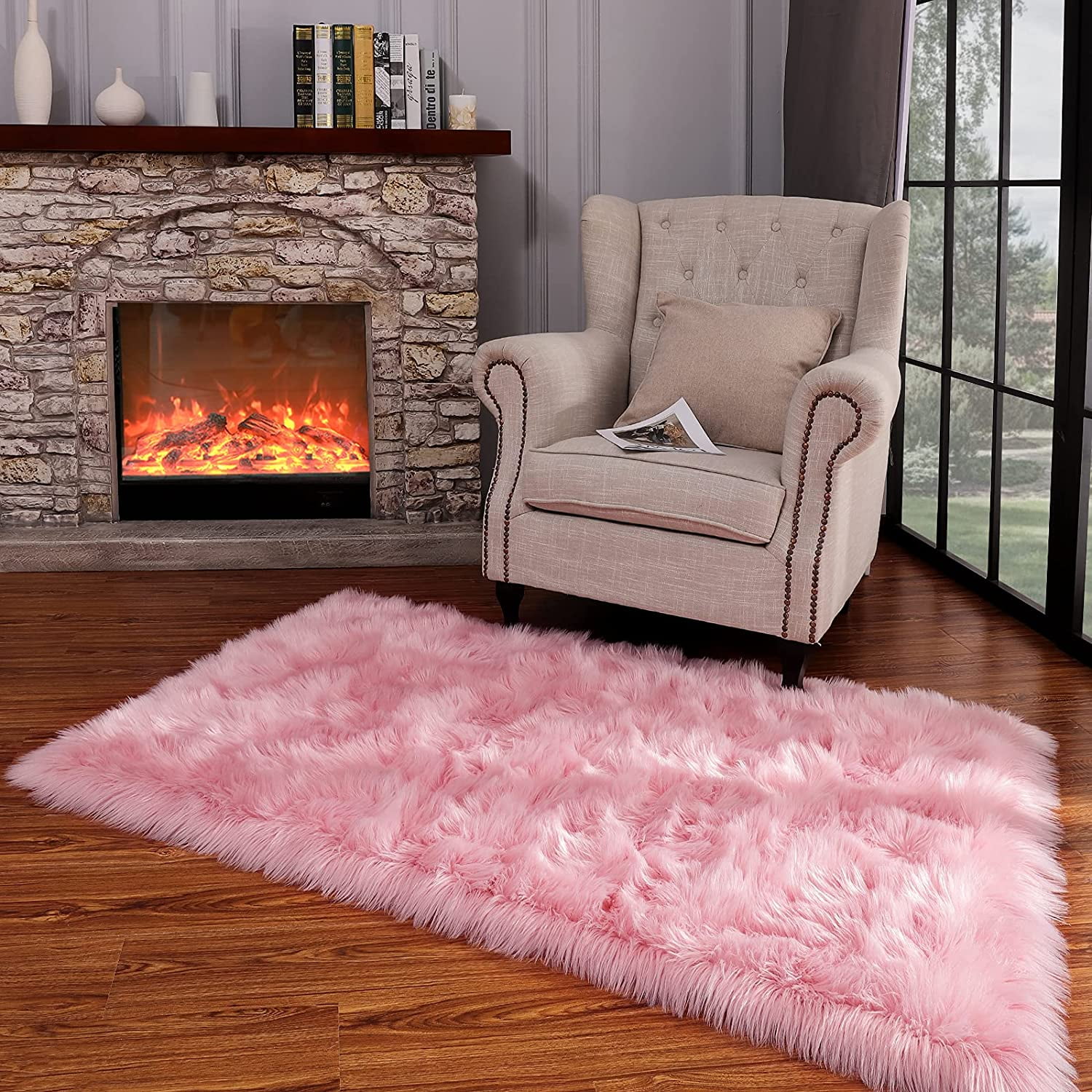 YJ.GWL Fluffy Faux Sheepskin Plush Area Rug Soft Fuzzy Rugs Floor ...