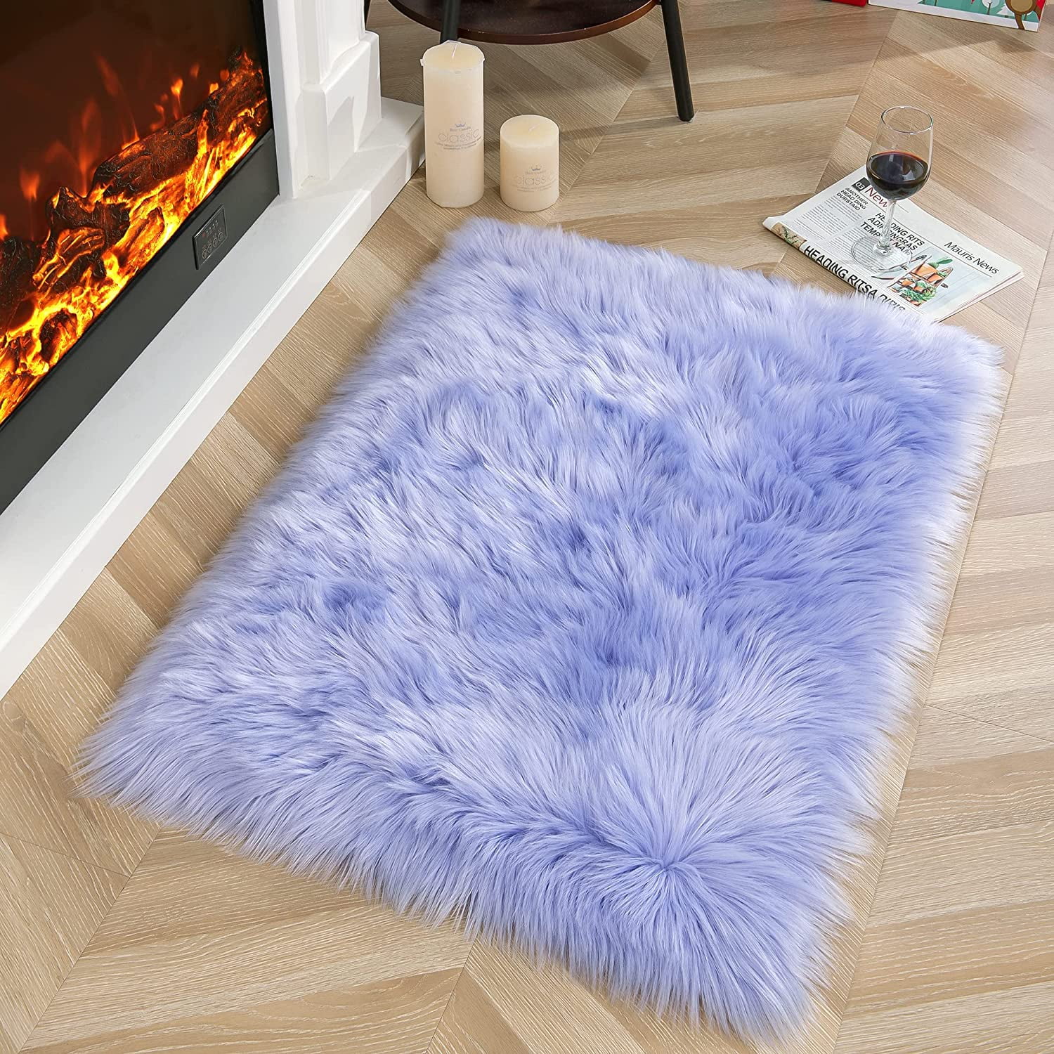 YJ.GWL Fluffy Faux Sheepskin Plush Area Rug Soft Fuzzy Rugs Floor ...