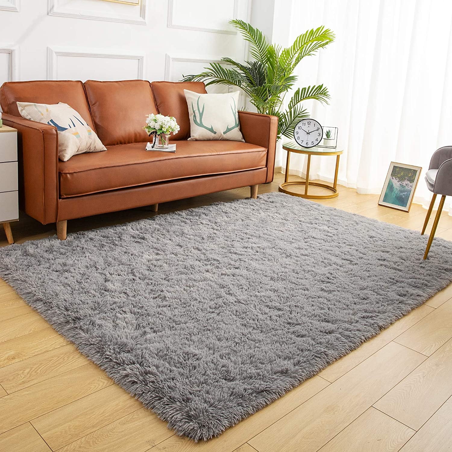 YJ.GWL Furry Plush Rugs, Soft Shaggy Nursery Area Rug, Modern Indoor ...