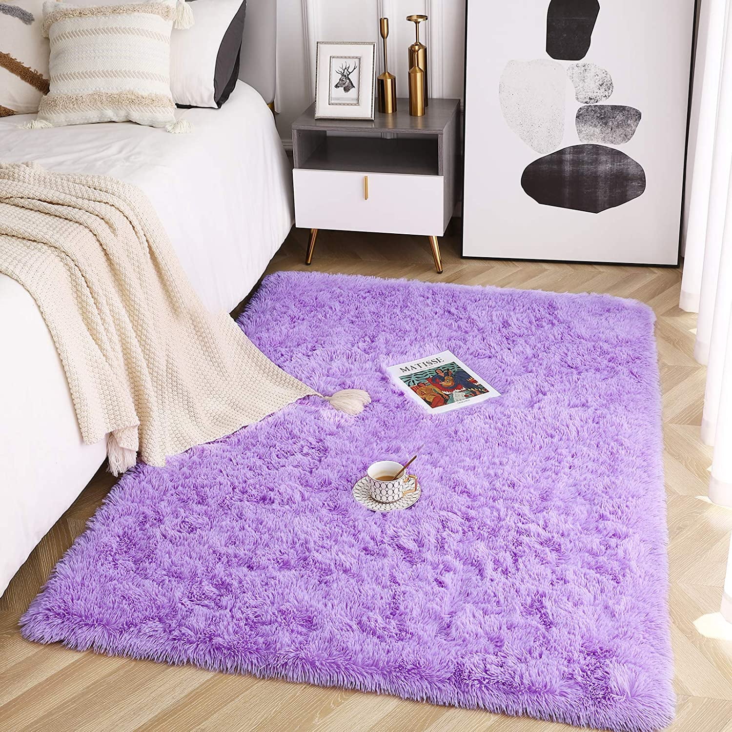 YJ.GWL Fluffy Plush Fuzzy Rug, Soft Shaggy Area Carpet, 2'x3', Purple ...