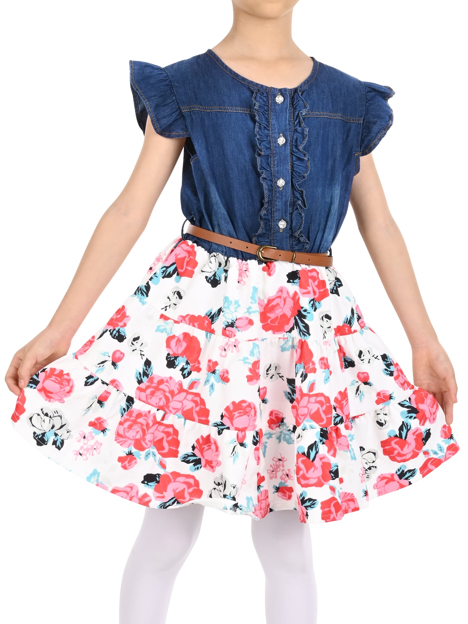 YJ.GWL Girls Dresses Denim Flower Dress for Summer Princess Sundresses ...
