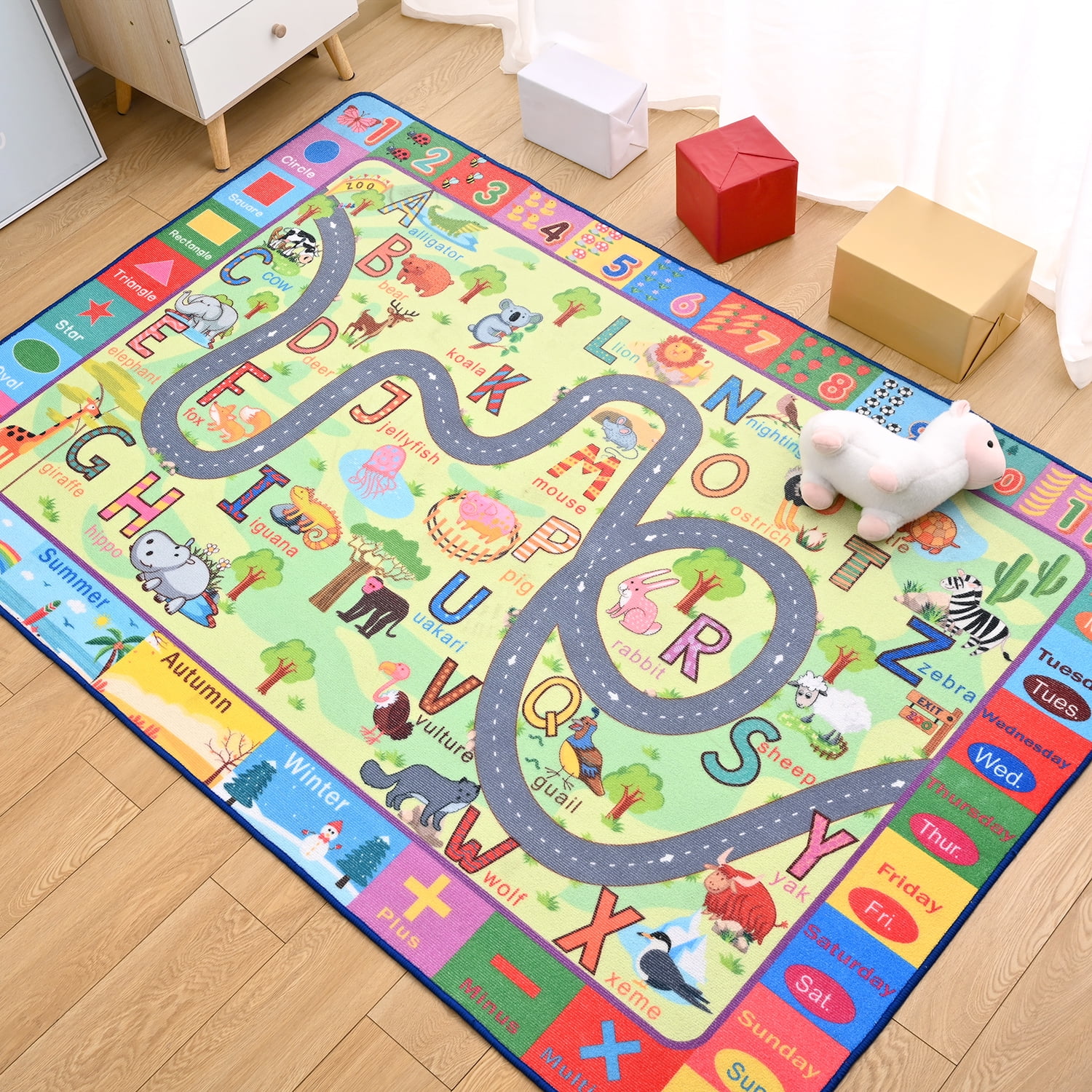 YJ.GWL Kids Play Mat Educational & Fun Learning Rug Soft Animal Print ...