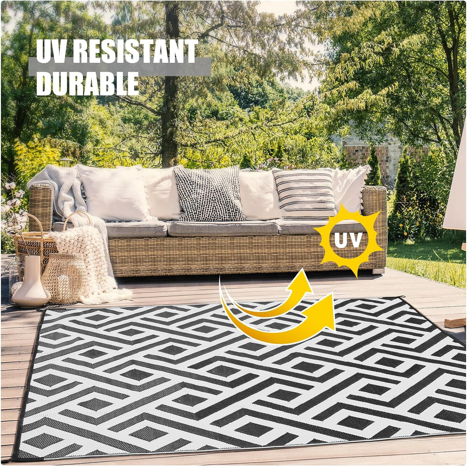 YJ.GWL Outdoor Rug Reversible Portable Plastic Straw Camping Rugs for ...