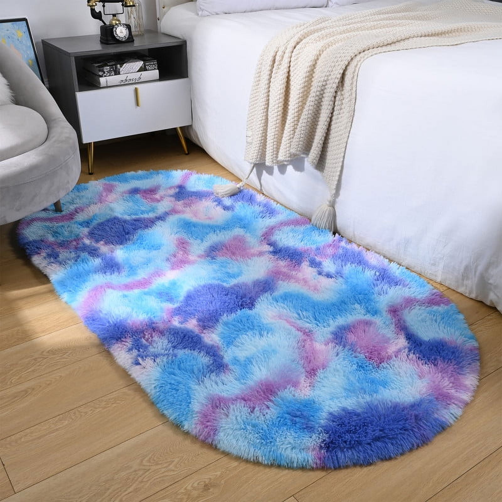 YJ.GWL Oval Bedside Colorful Rainbow Rugs for Bedroom Fluffy Area Rug ...