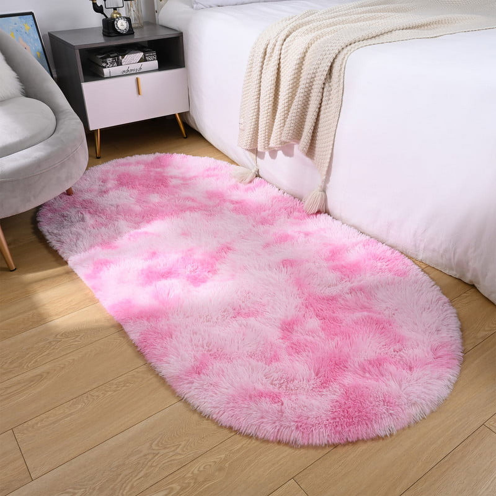 YJ.GWL Oval Bedside Colorful Rainbow Rugs for Bedroom Fluffy Area Rug ...