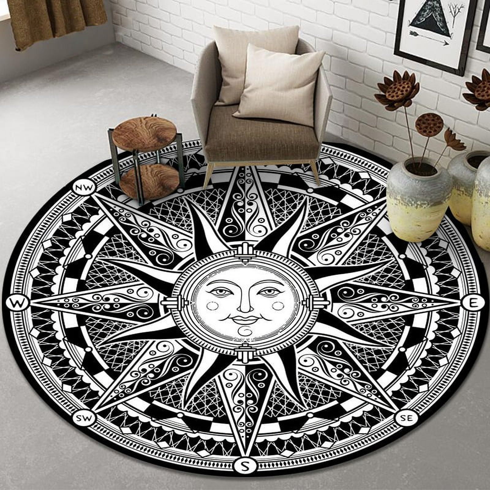 YJ.GWL Round Boho Rug, Washable Polyester Area Carpet for Living Room ...