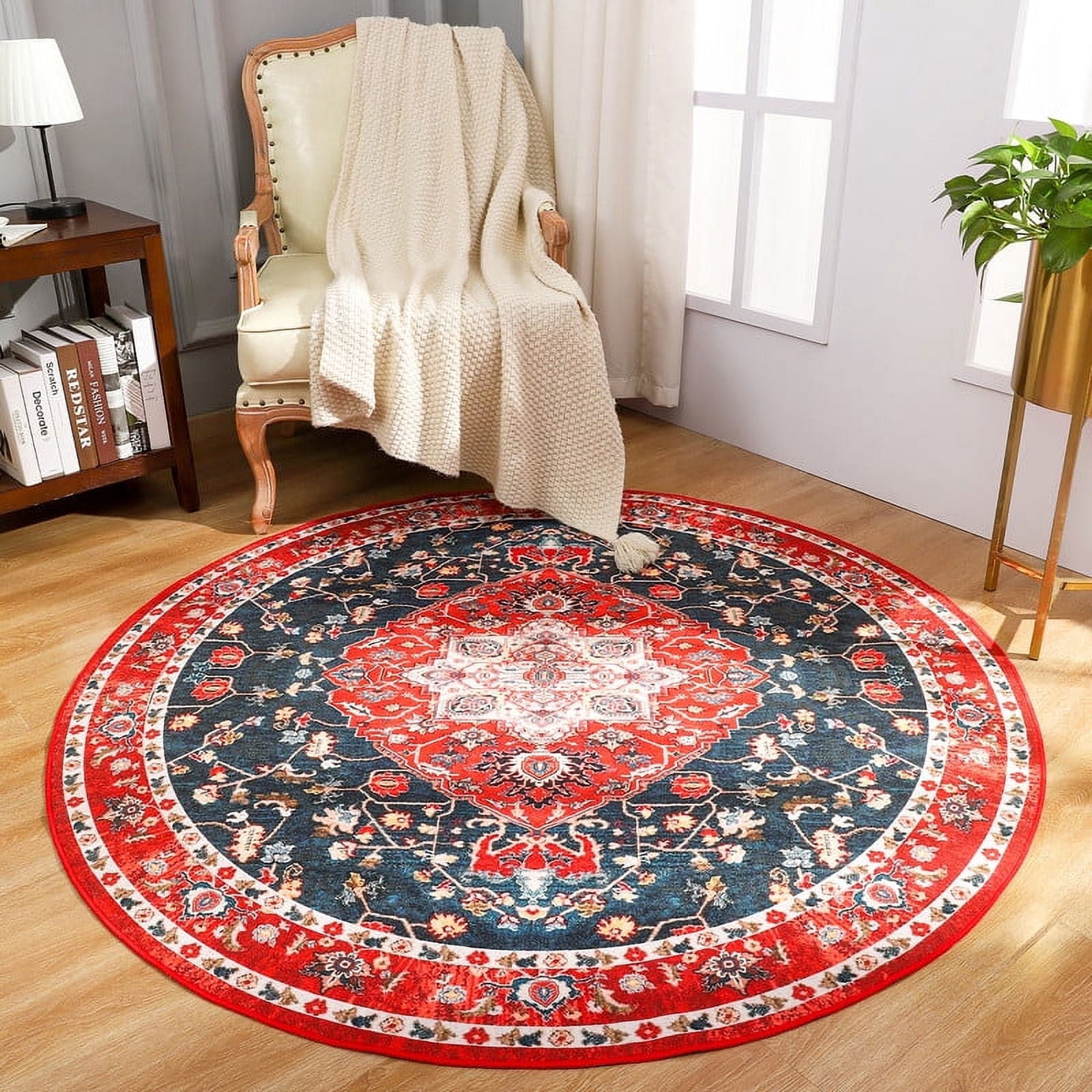 YJ.GWL Round Rugs Soft Vintage Circle Area Rug Low-Pile Floor Carpet ...