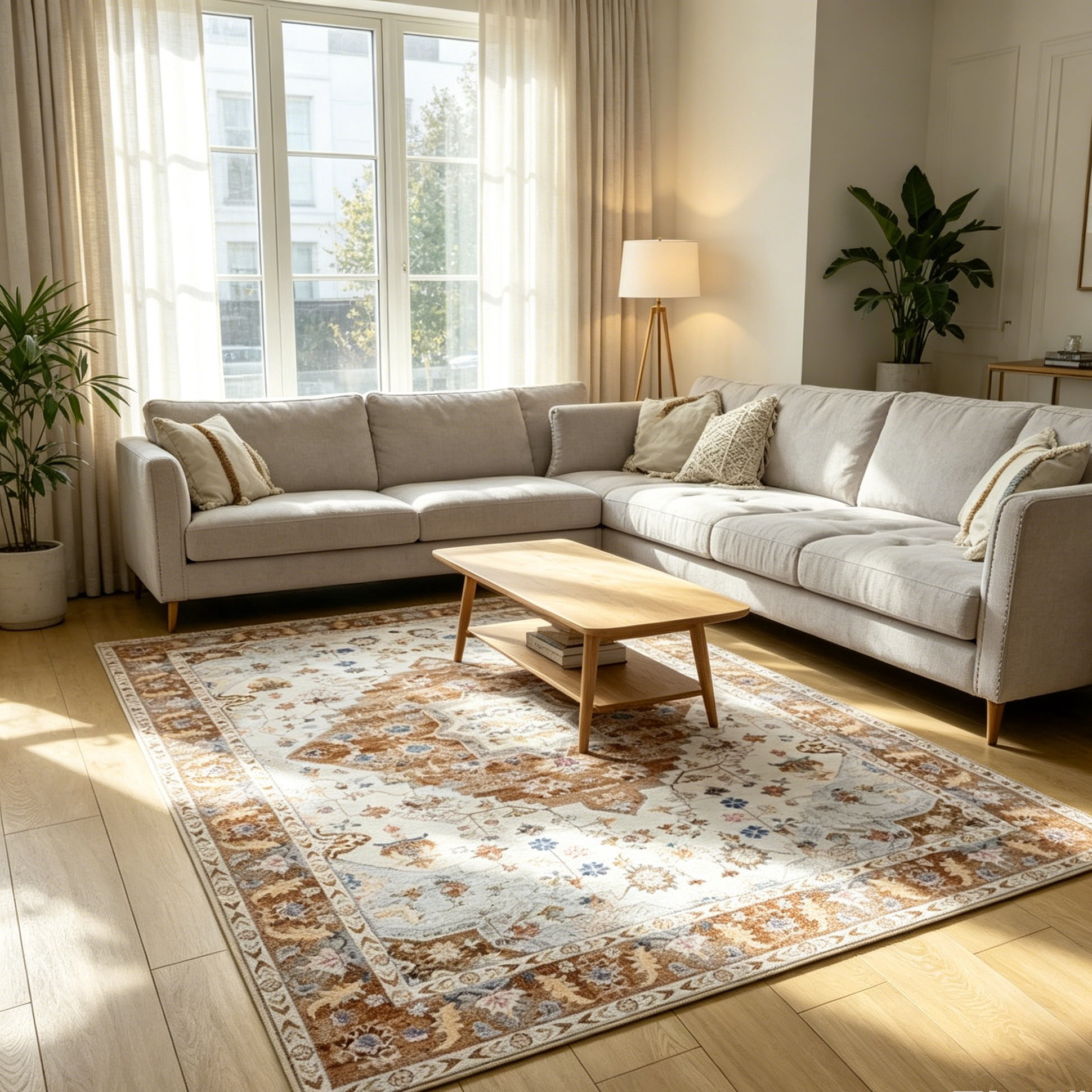 YJ.GWL Soft Boho Area Rug Vintage Floral Print Rugs Low-Pile Accent ...