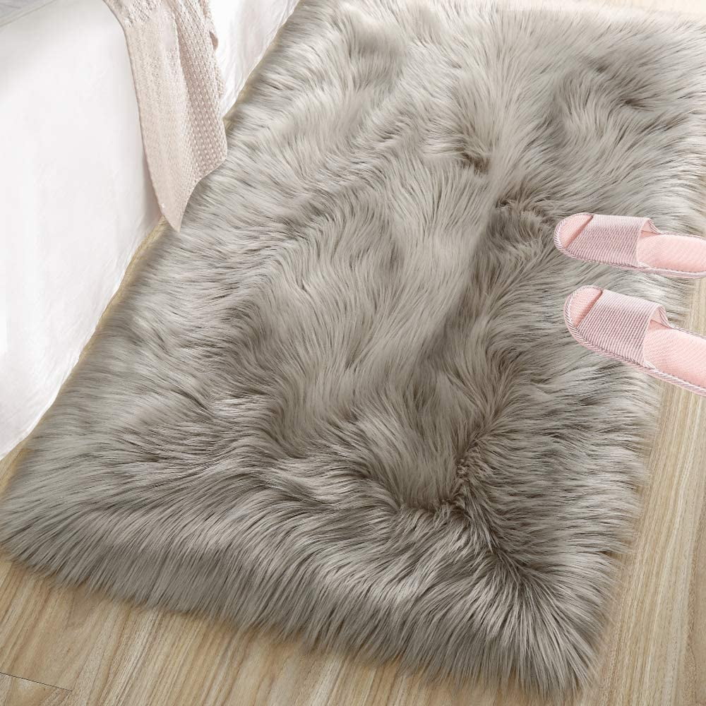 YJ.GWL Soft Thick Furry Faux Sheepskin Area Rug, 3'x5', Plush Carpet ...