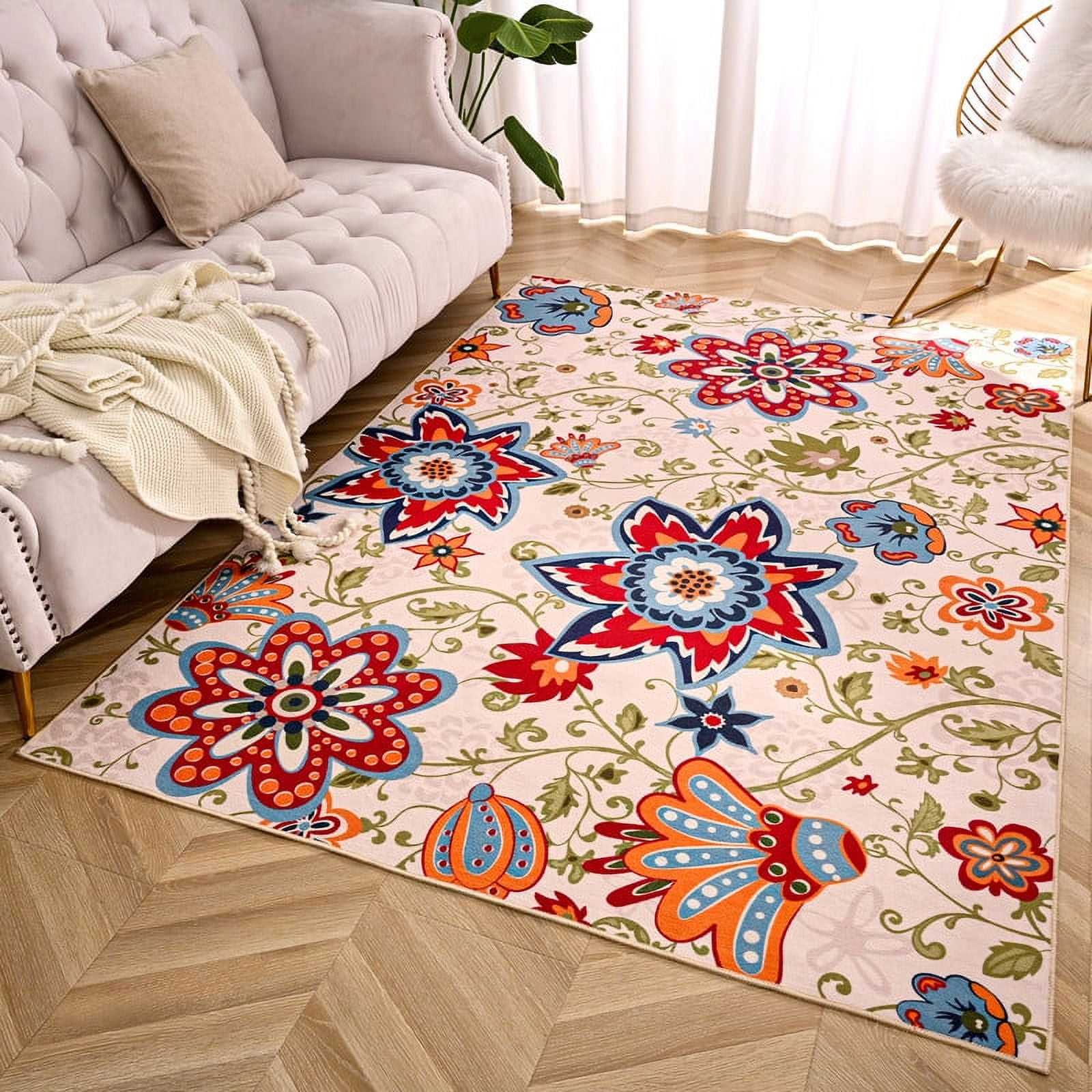 YJ.GWL Vintage Area Rugs Soft Fluffy Floral Rug Carpet for Bedroom ...
