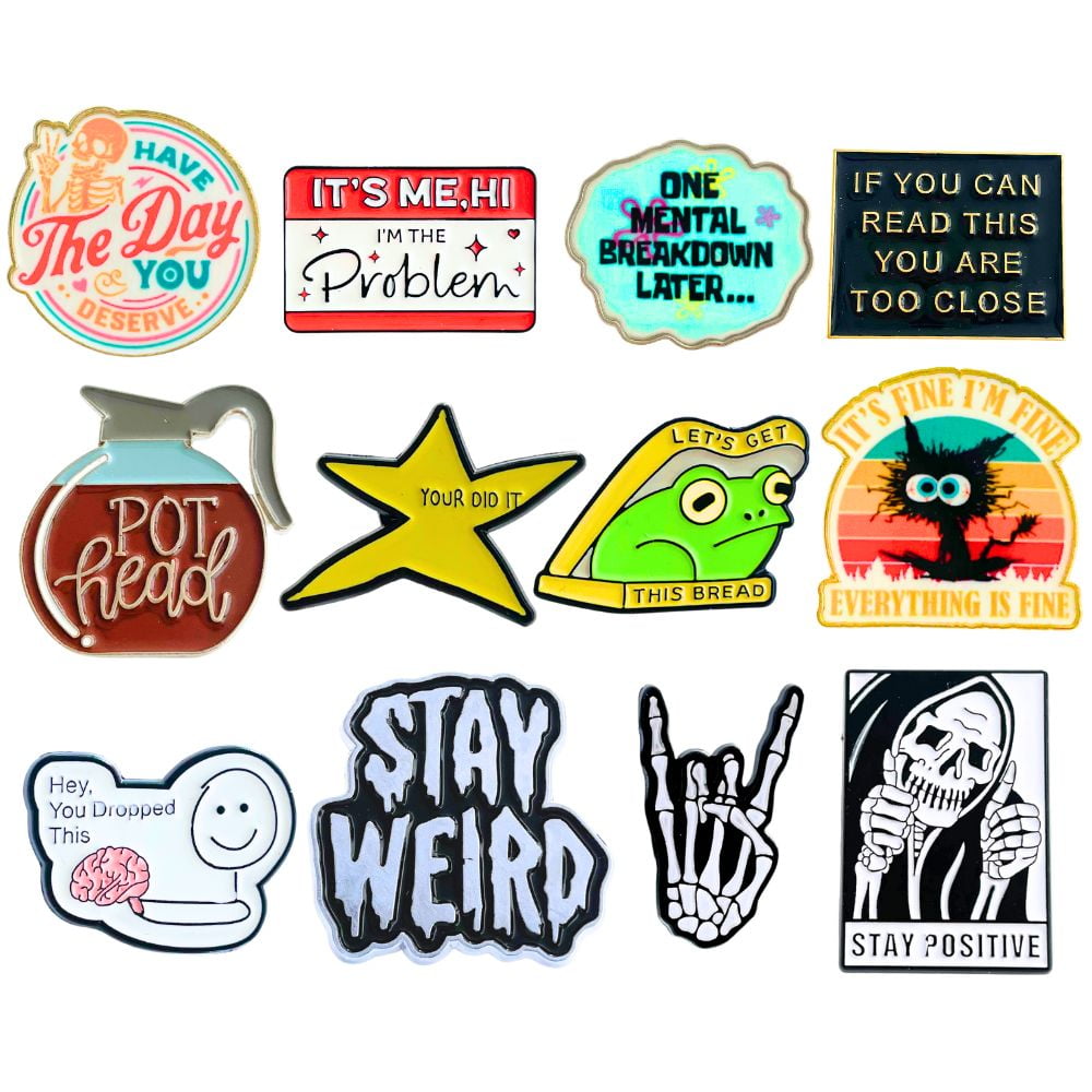 YJ PREMIUMS 12PC Funny Enamel Pins for Backpacks Bags Hats Vest Meme ...