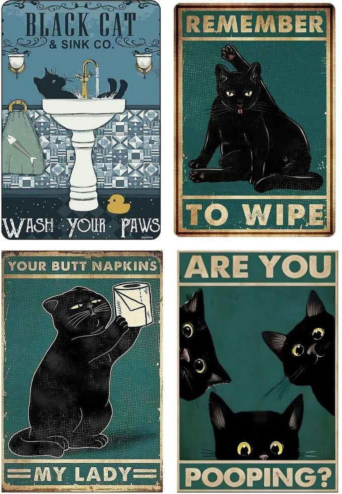 YJ PREMIUMS 4PC Funny Cat Metal Tin Signs Posters for Bathroom Restroom ...