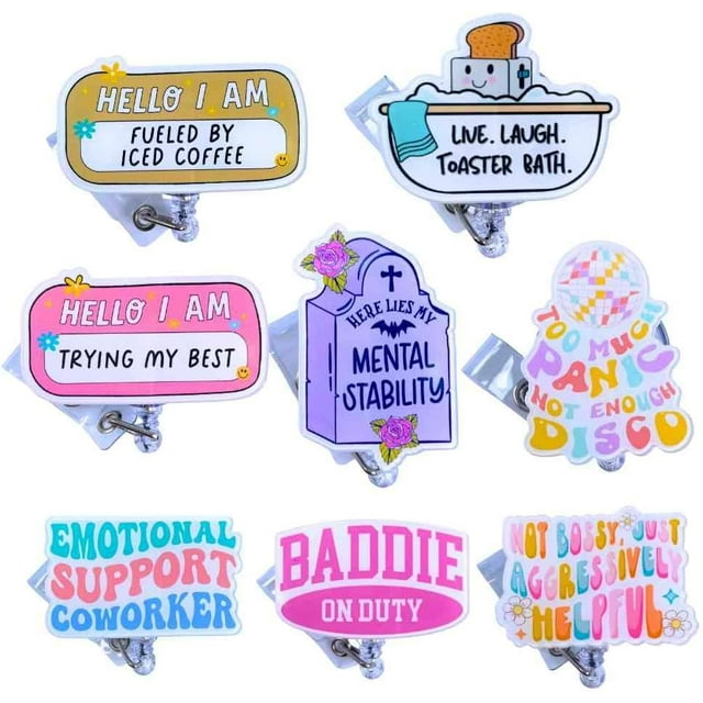 YJ Premiums 8pcs Funny Badge Holder Retractable Cute Badges Reels ID ...