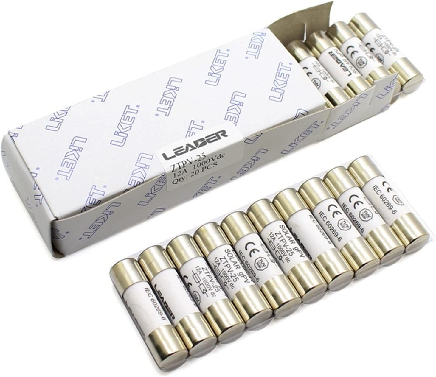 YJEGTWJA Fuse 20 Pieces/Pack 1000V 10 * 38MM 2A 6A 8A 10A 12A 15A 20A ...