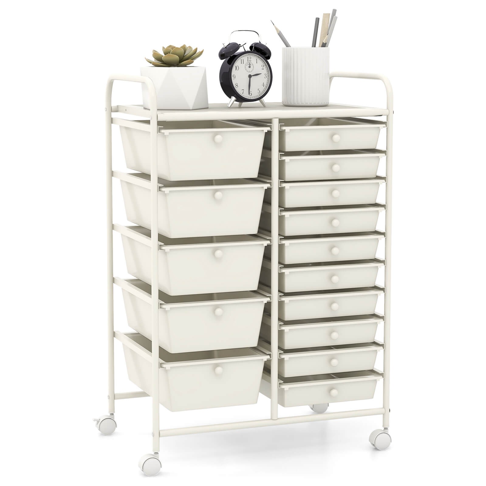 YJETYH 15 drawer portable storage cart with 5 large and 10 small ...