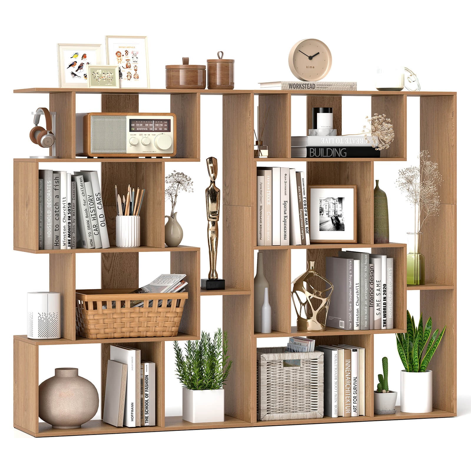 YJETYH 2-piece set, 5-layer, 6-grid bookshelf, natural color, S-shaped ...